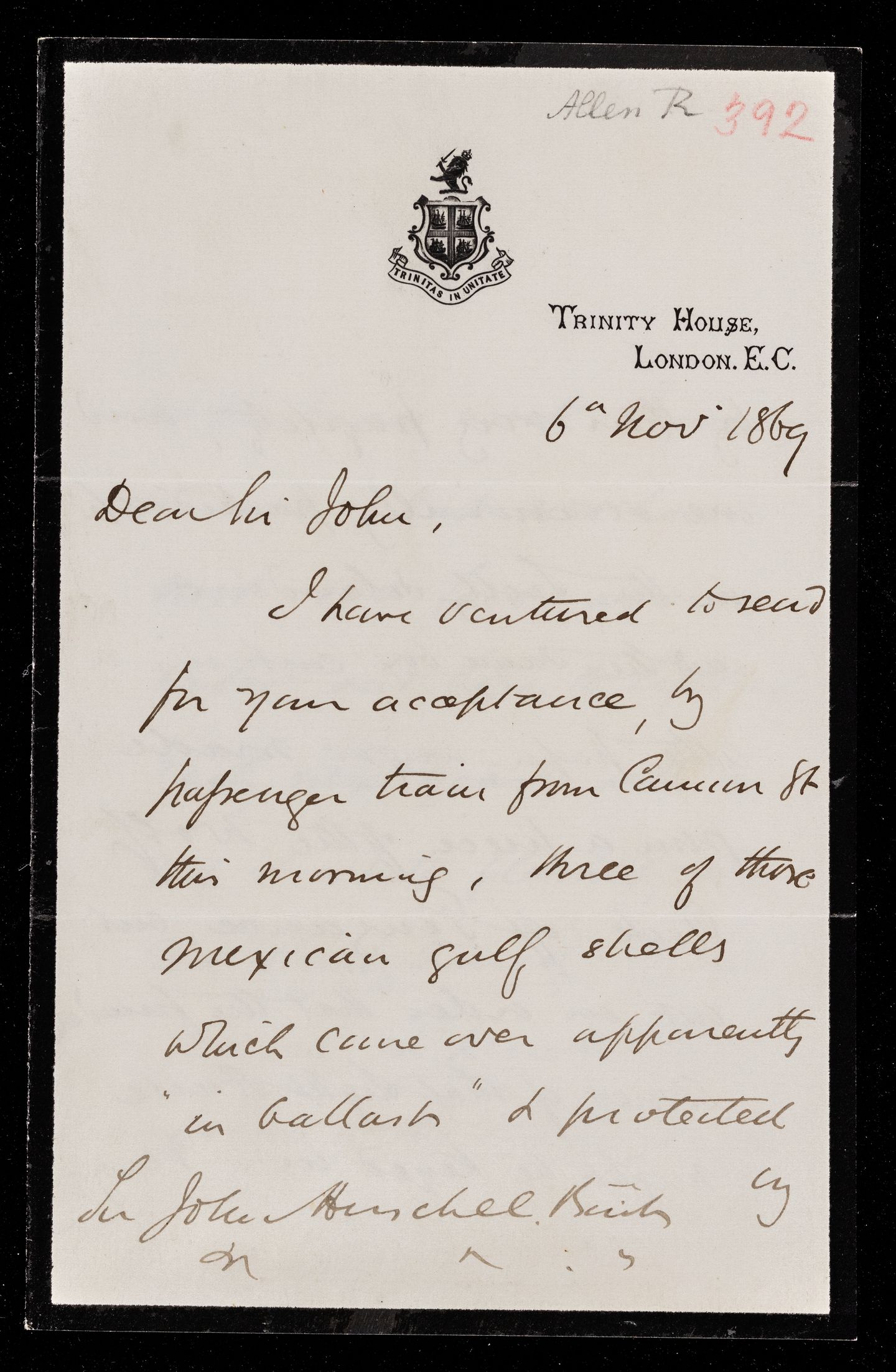 Draft letter, from Robin Allen to Sir John Herschel, dated at Trinity House | The Royal Society ...