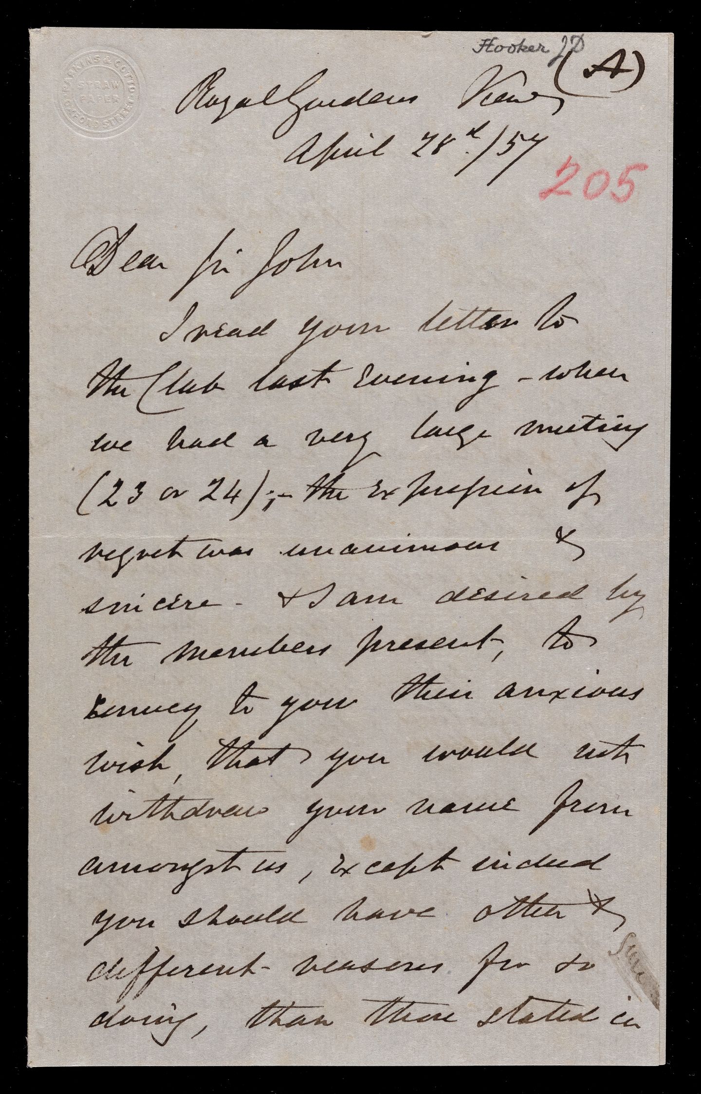 Letter, from Sir Joseph D. Hooker to Sir John Herschel, dated at Kew ...