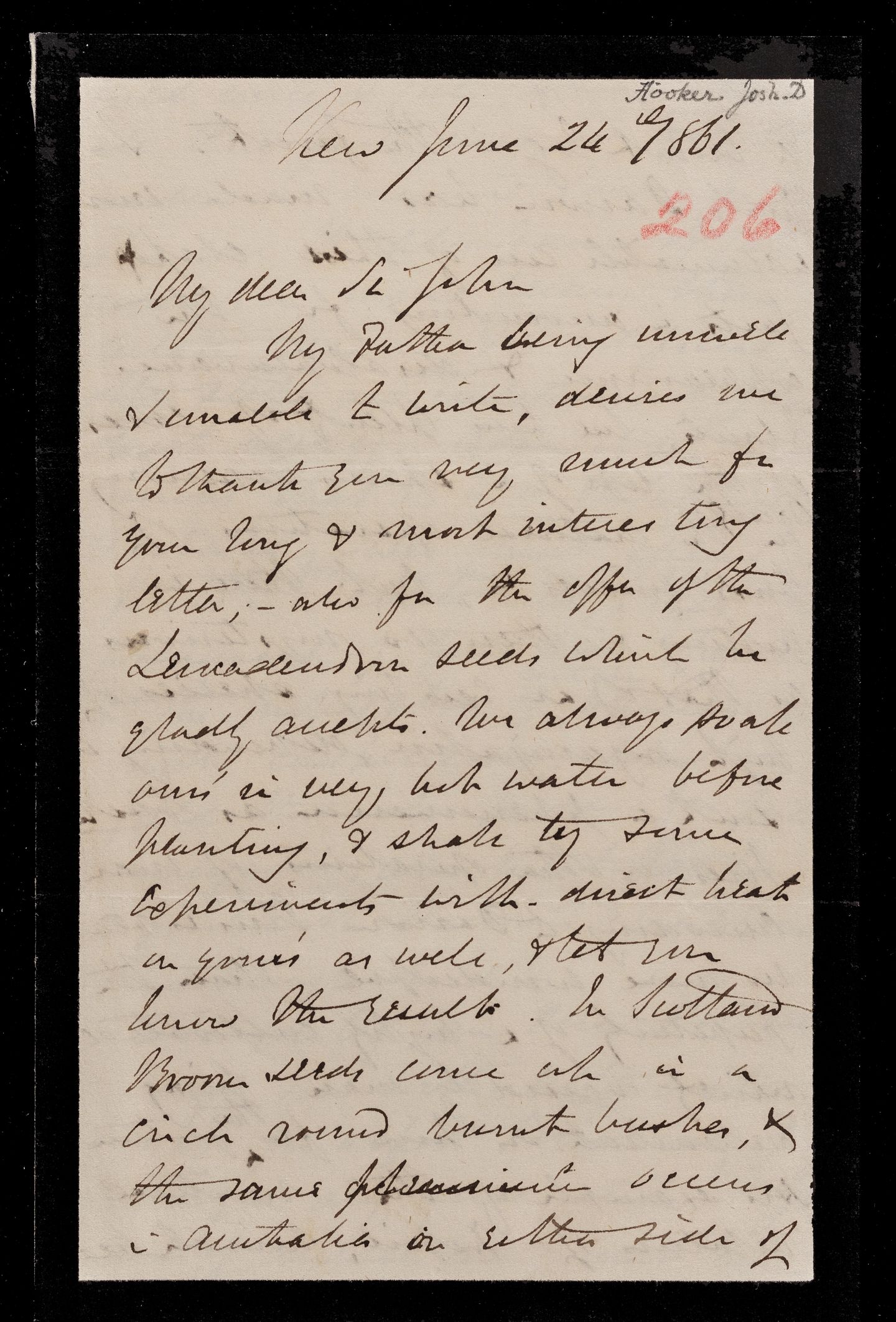 Letter, from Sir Joseph D. Hooker to Sir John Herschel, dated at Kew ...