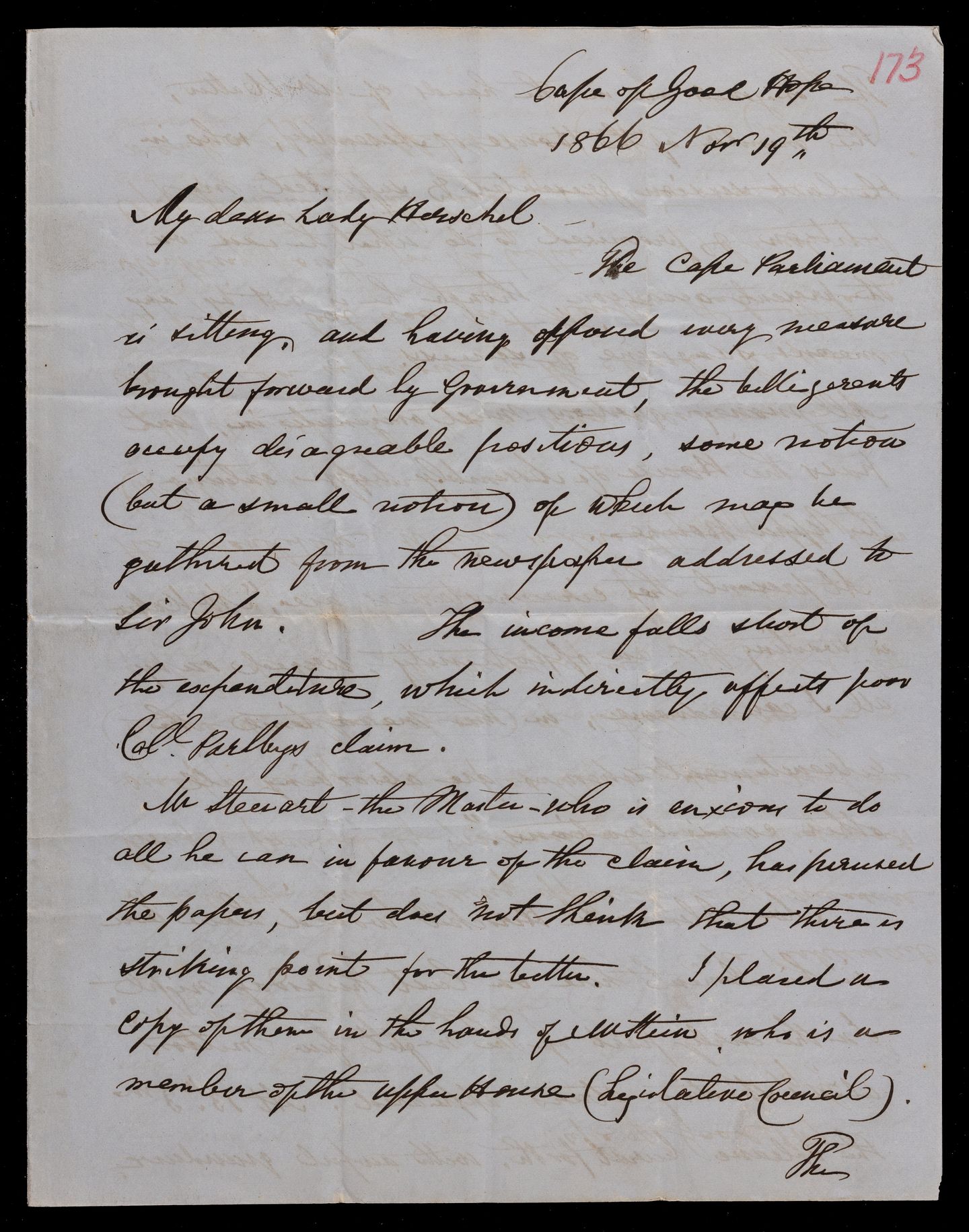 Letter, from Thomas Maclear to Margaret Brodie Herschel, dated at Cape ...