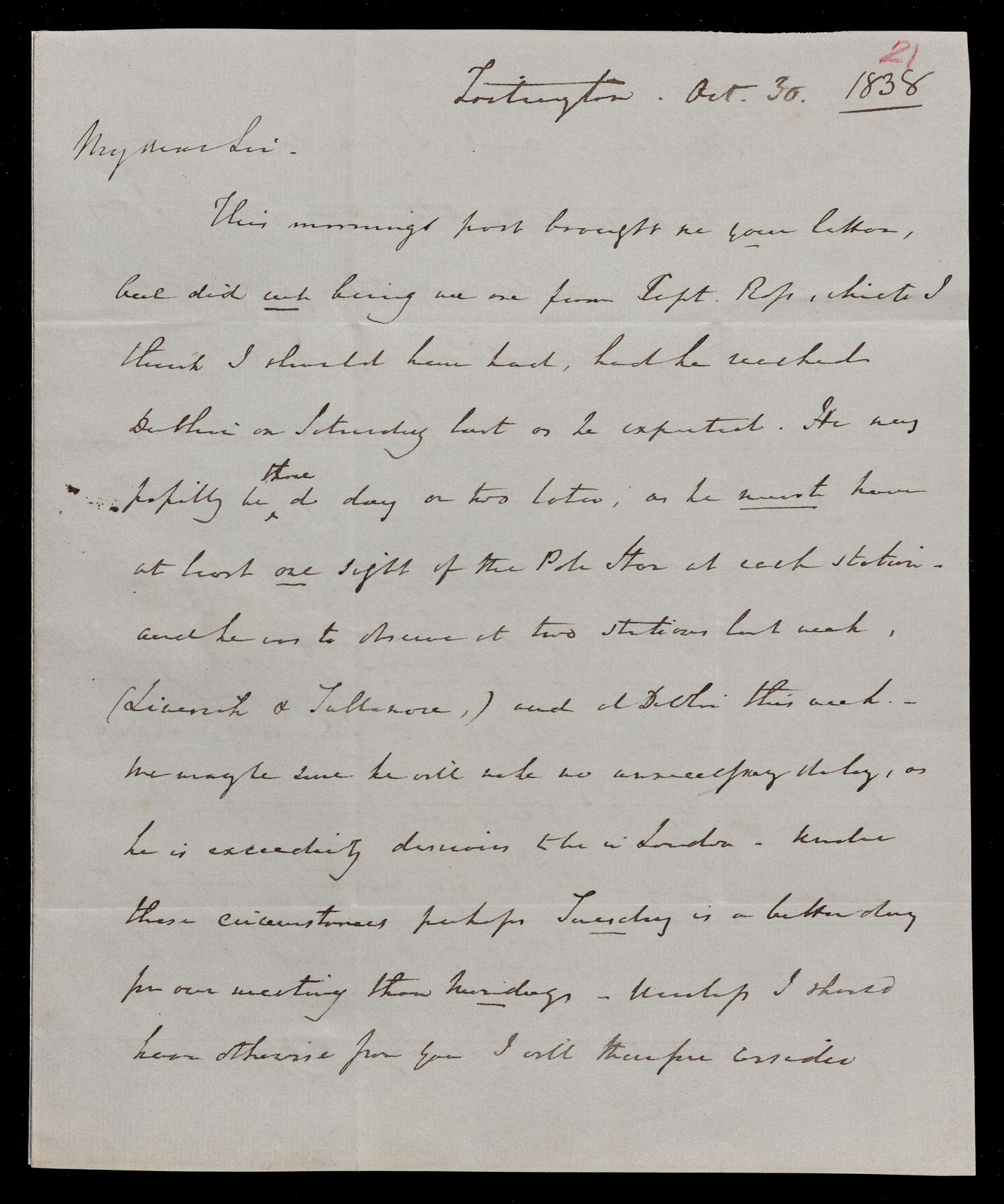 Letter, from Edward Sabine to Sir John Herschel, dated at Torington ...