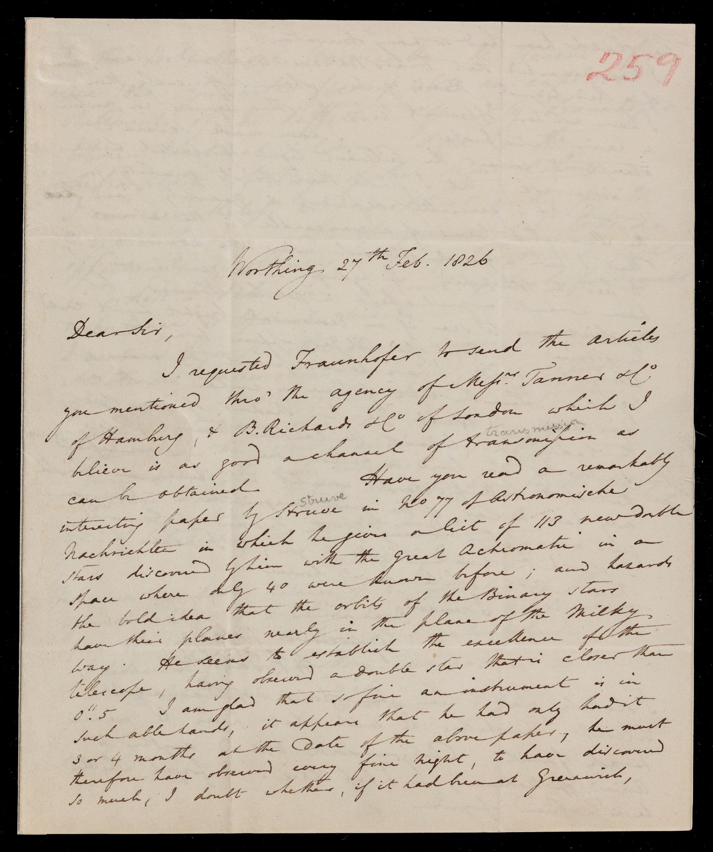 Letter, from William Henry Fox Talbot to Sir John Herschel, dated at Worthing | The Royal ...