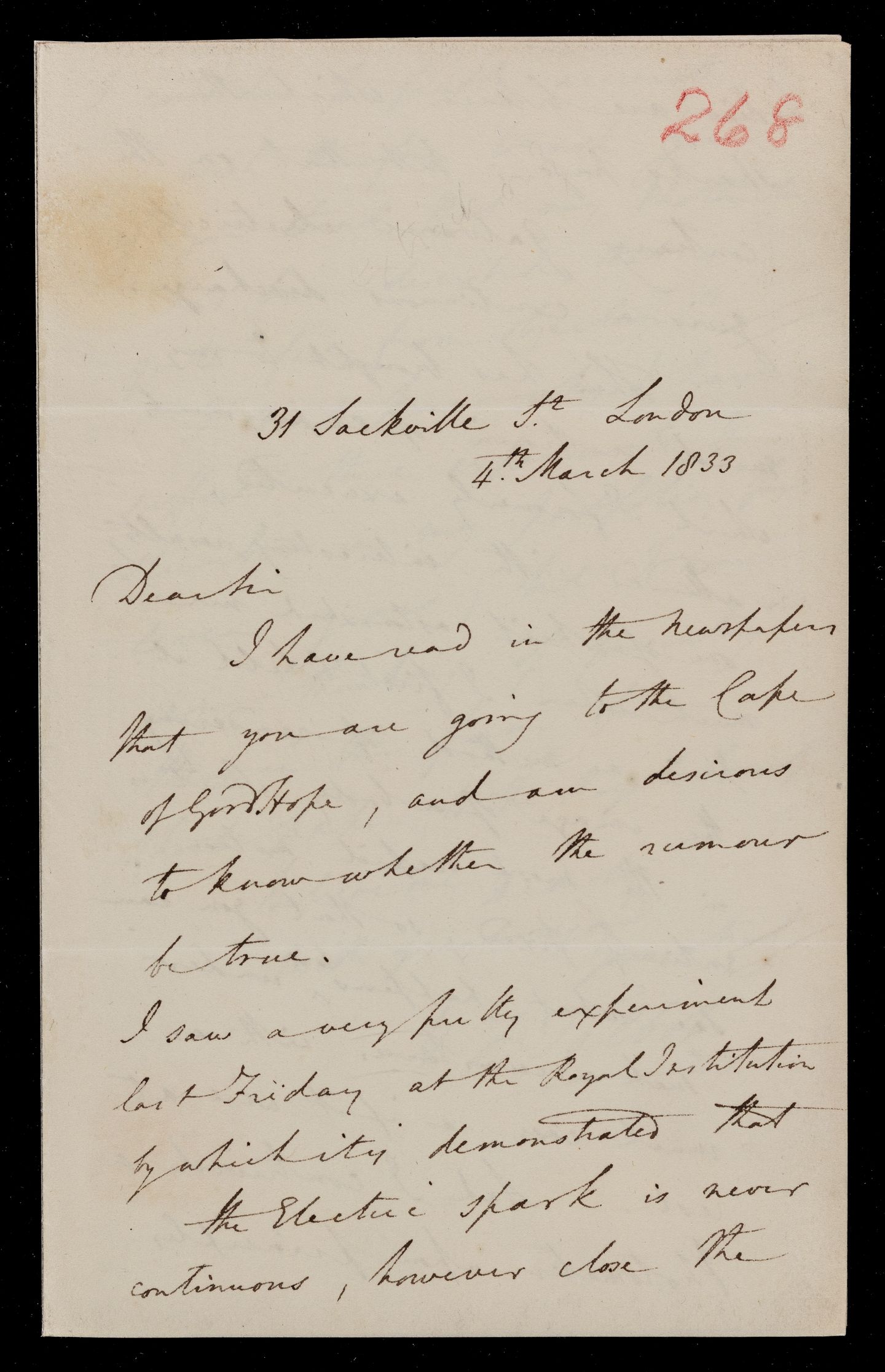 Letter, from William Henry Fox Talbot to Sir John Herschel, dated at 31 ...