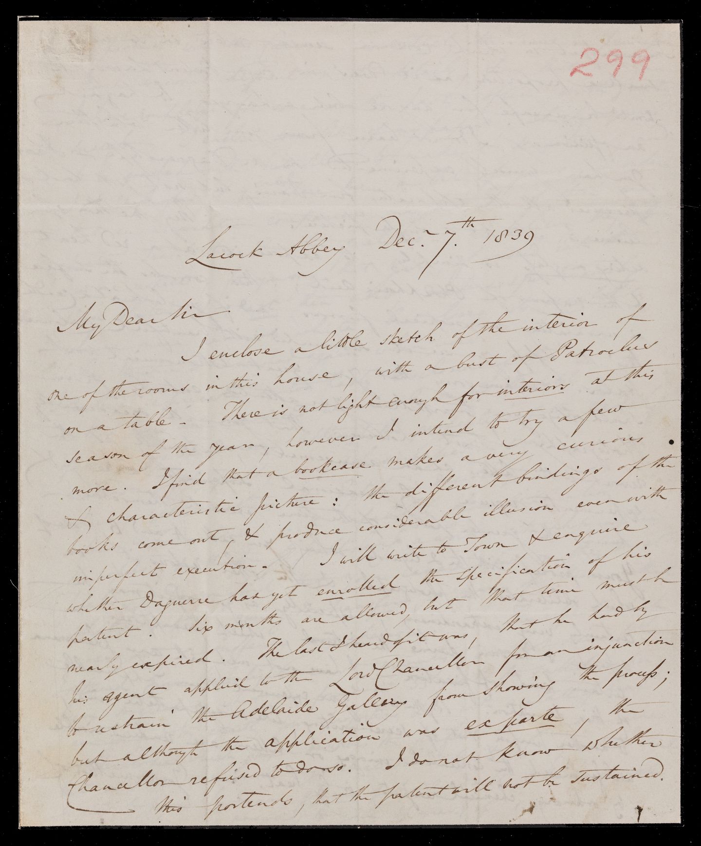 Letter, from William Henry Fox Talbot to Sir John Herschel, dated at ...