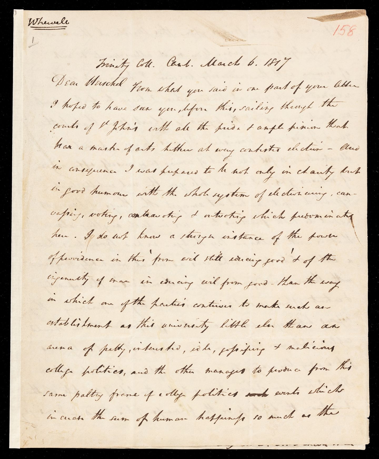 Letter, from William Whewell to Sir John Herschel, dated at Trinity ...