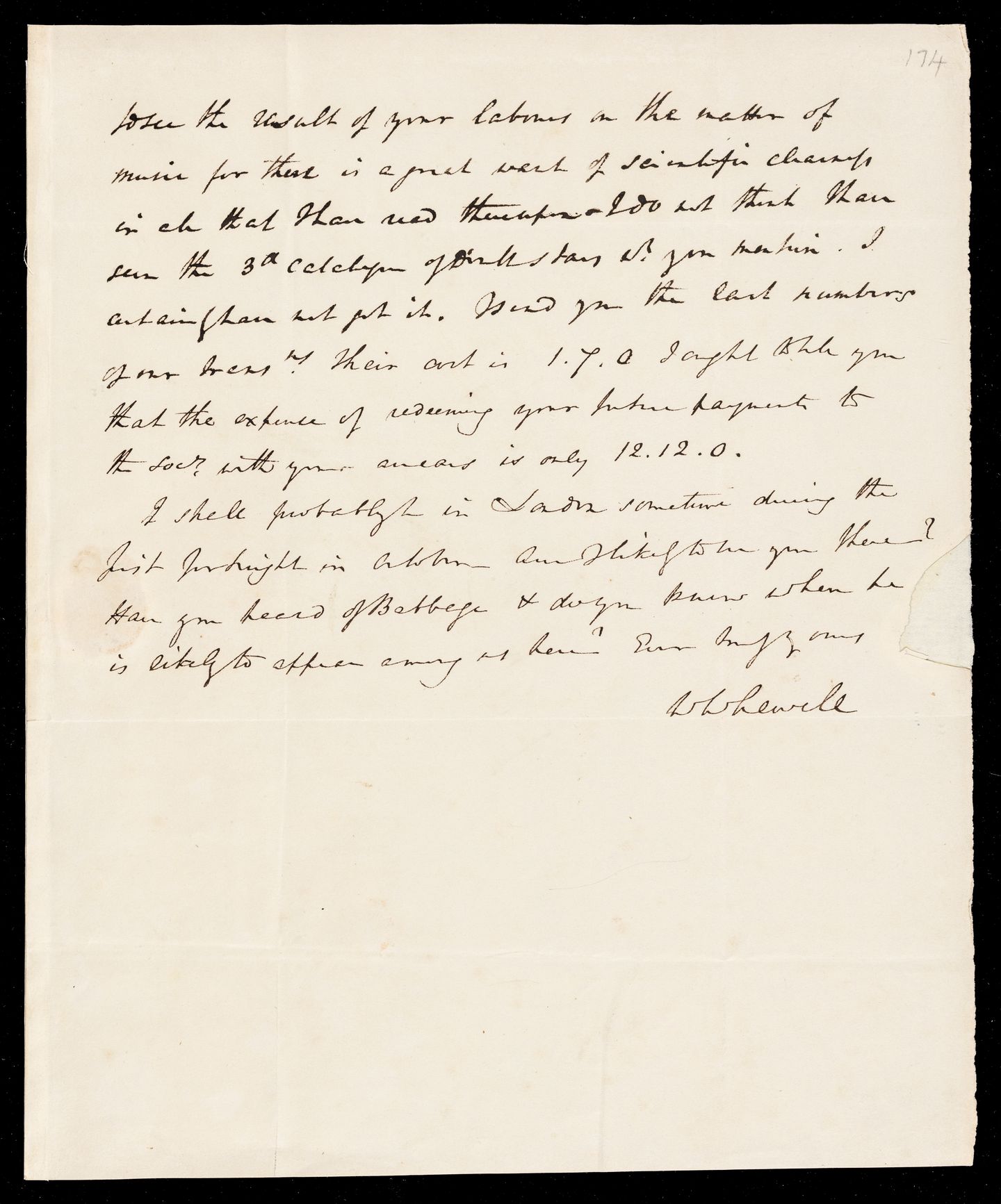 Letter, from William Whewell to Sir John Herschel, dated at Trinity College | The Royal Society ...