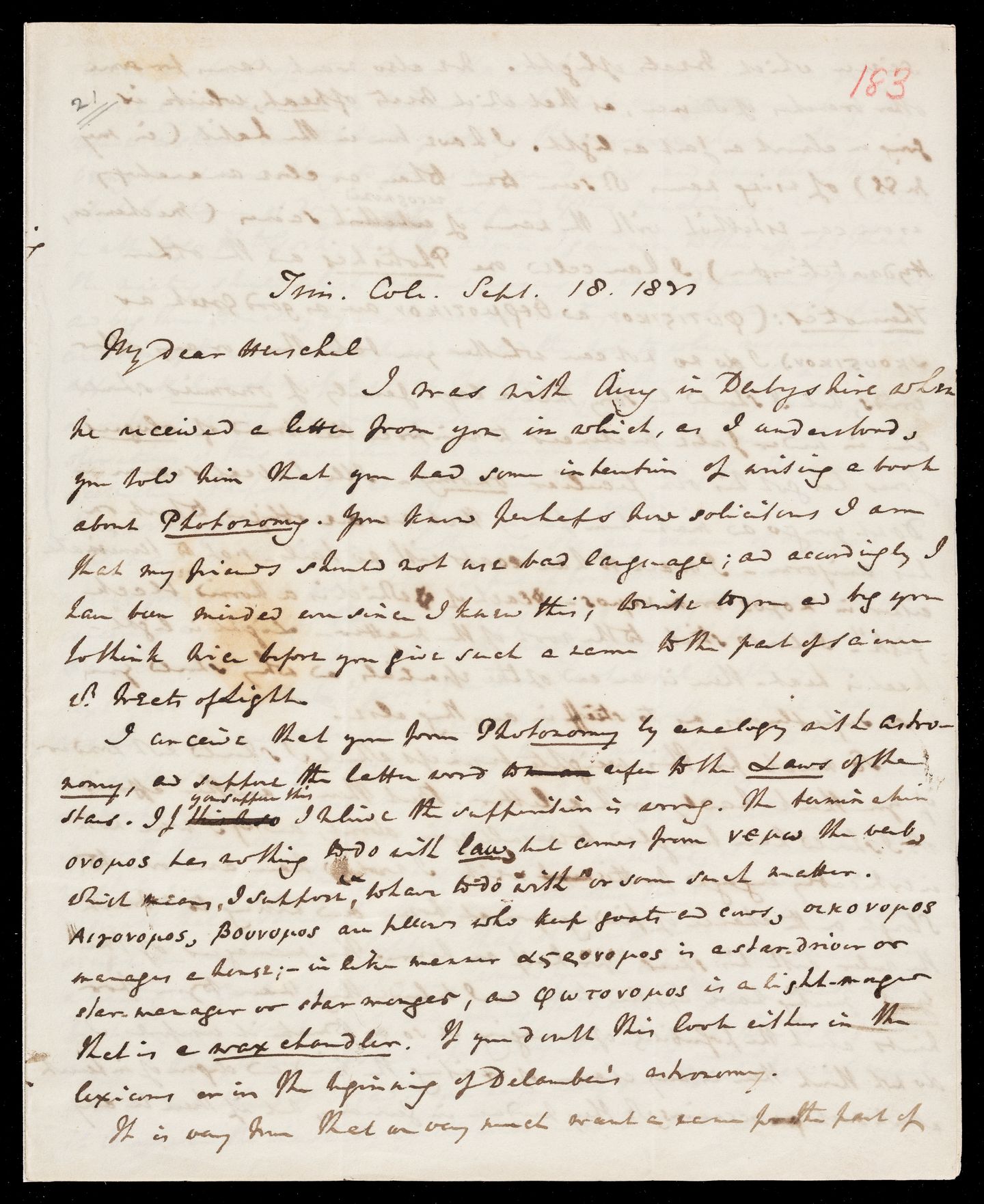Letter, from William Whewell to Sir John Herschel, dated at Trinity College | The Royal Society ...
