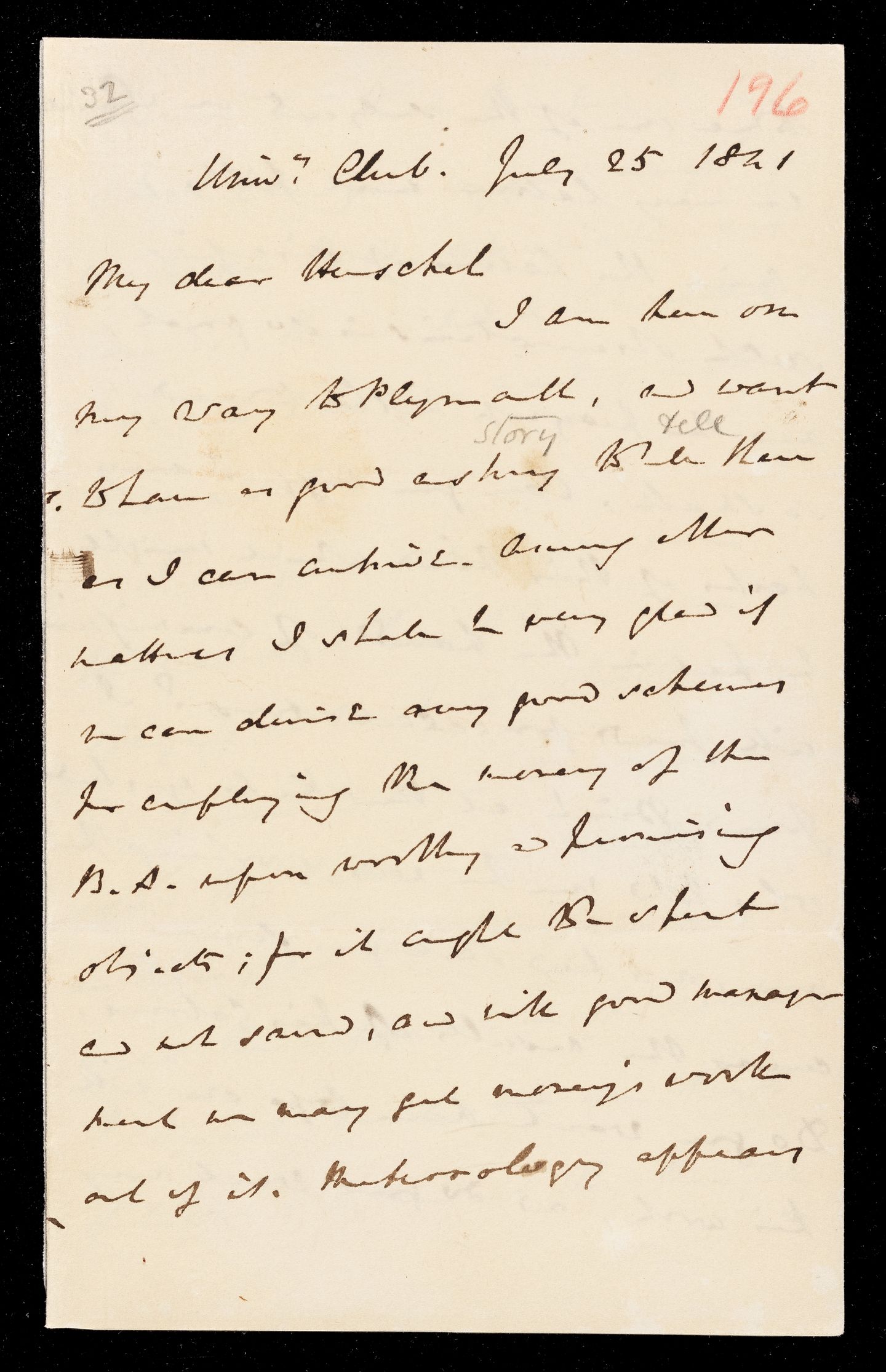Letter, from William Whewell to Sir John Herschel, dated at University Club | The Royal Society ...