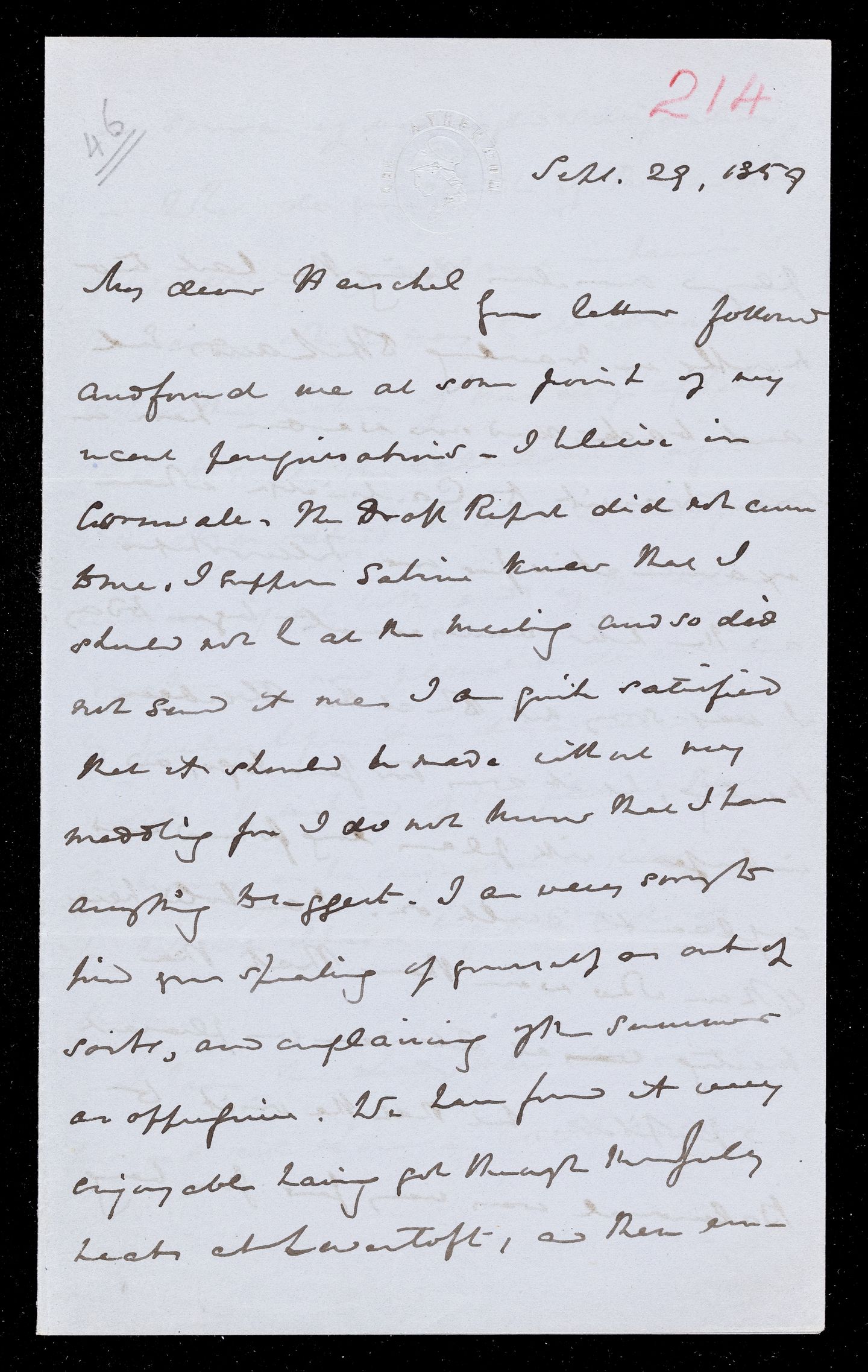 Letter, from William Whewell to Sir John Herschel, dated at Athenaeum | The Royal Society ...