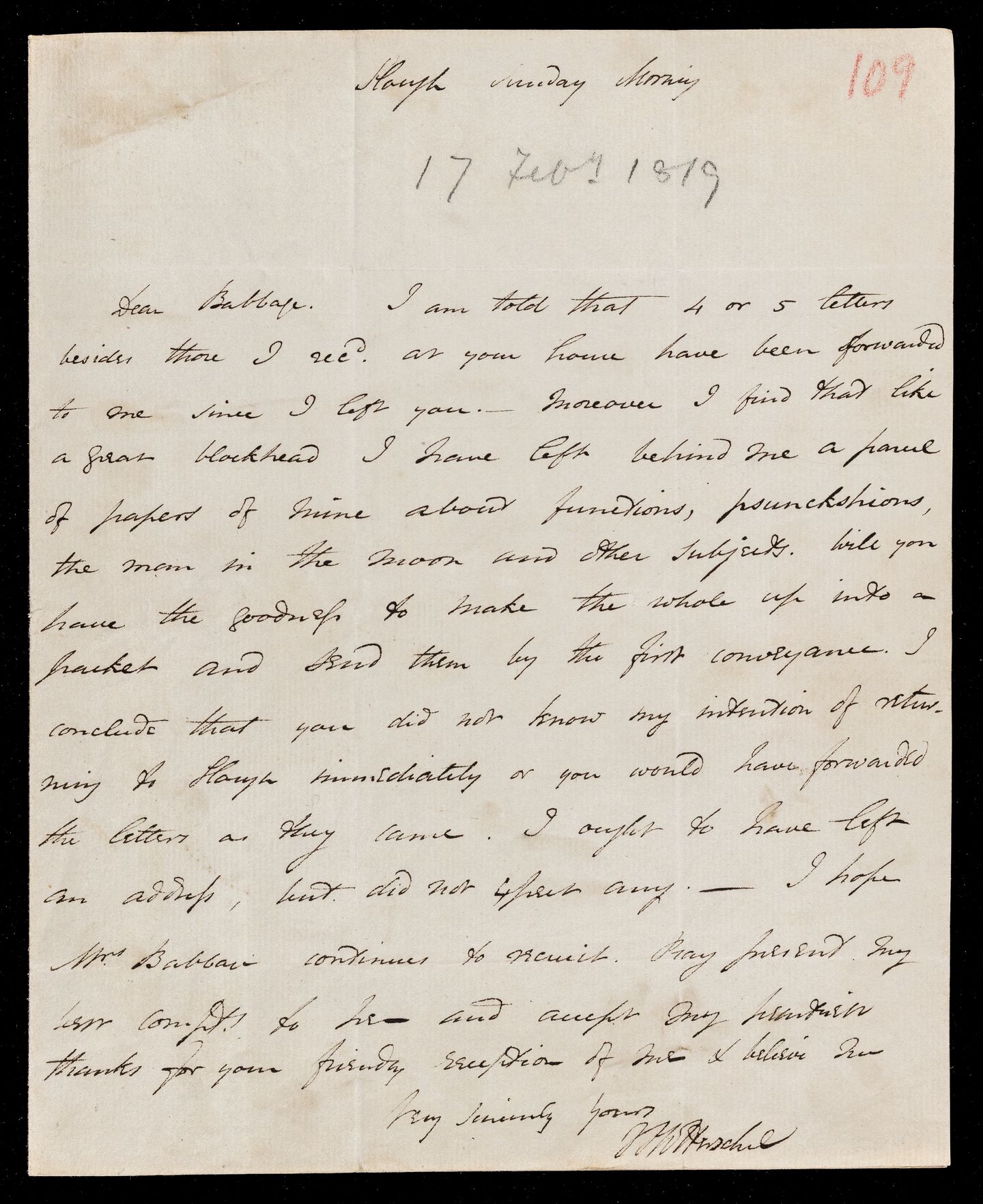 Letter, from Sir John Herschel to Charles Babbage, dated at Slough | The Royal Society: Science ...