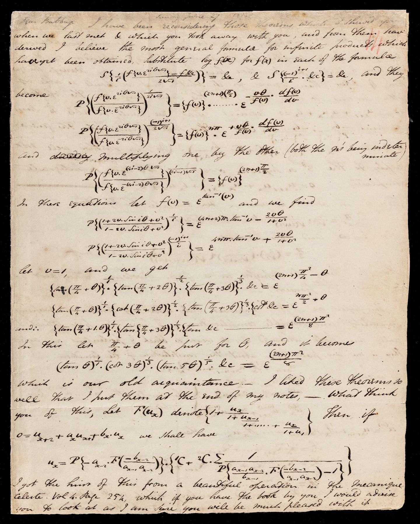 Letter, from Sir John Herschel to Charles Babbage, dated at Slough ...