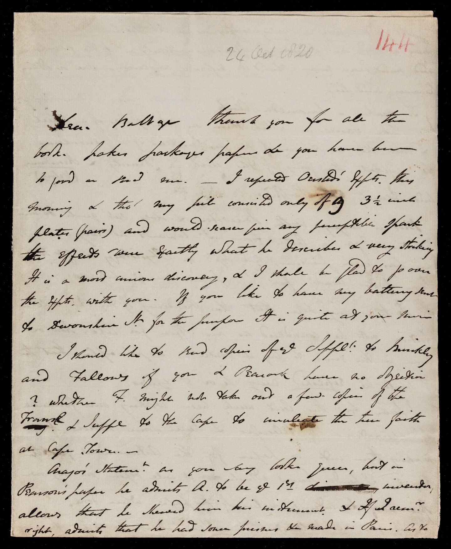 Letter, from Sir John Herschel to Charles Babbage, dated at Slough | The Royal Society: Science ...
