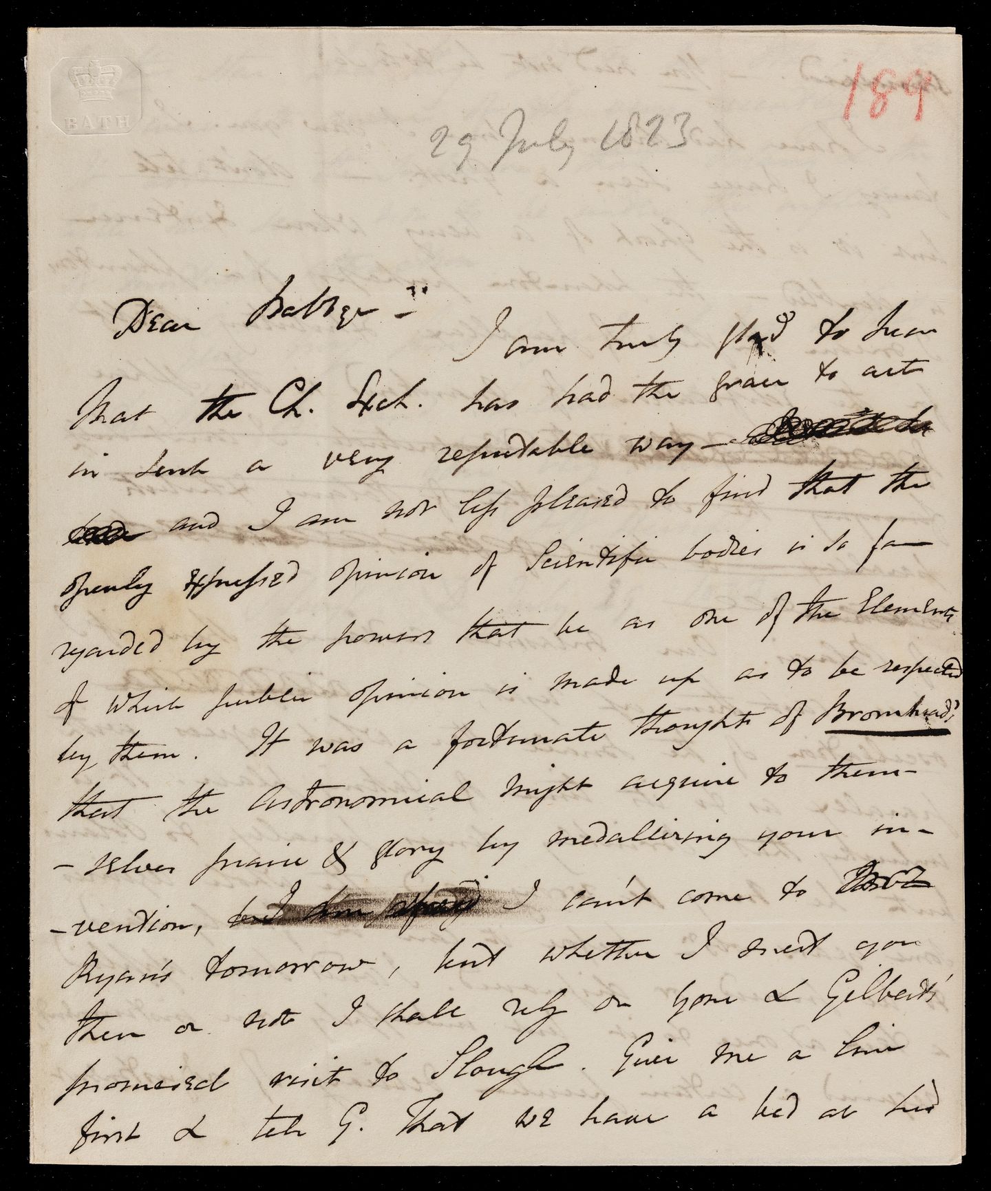 Letter, from Sir John Herschel to Charles Babbage, dated at Slough ...