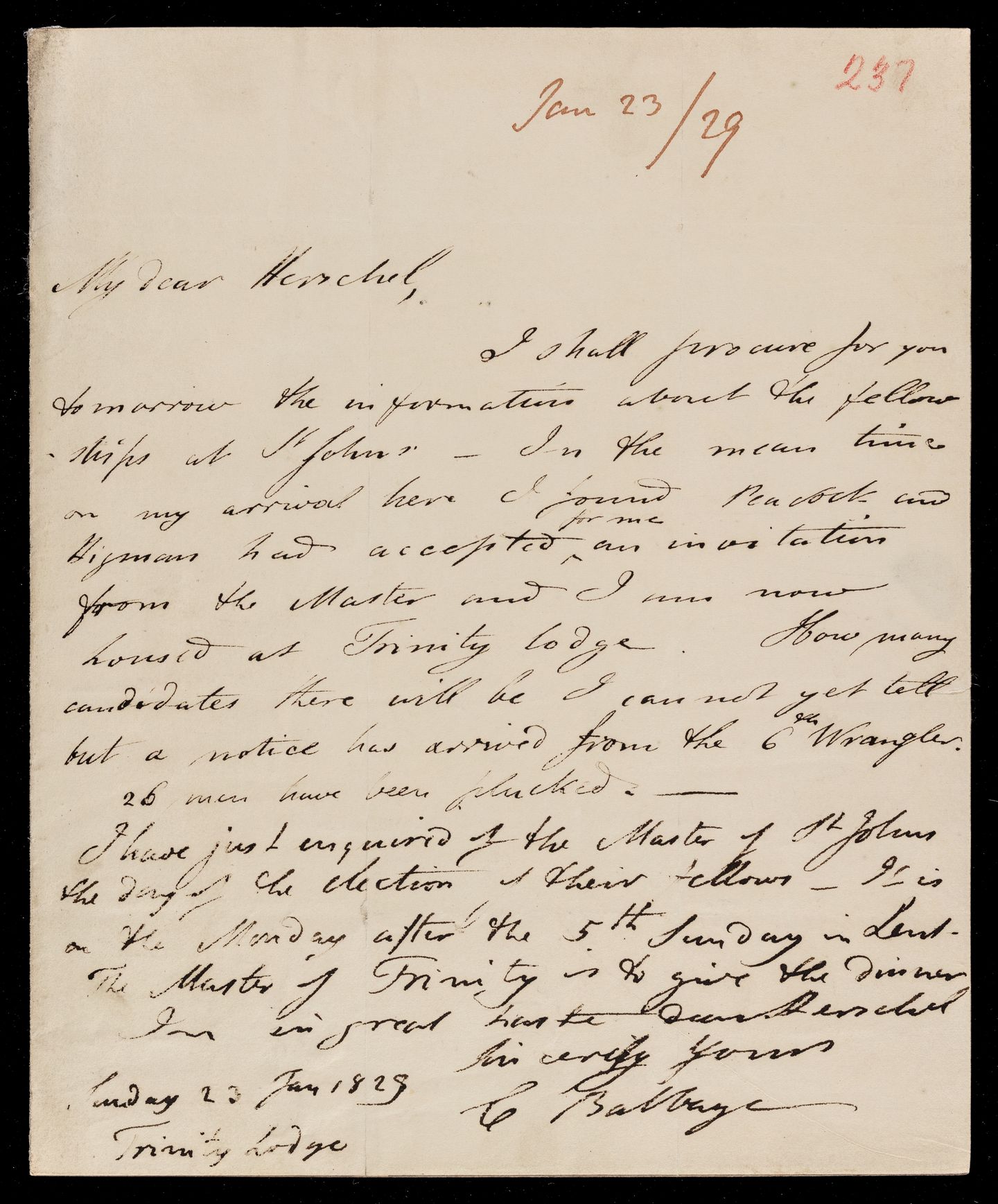 Letter, from Charles Babbage to Sir John Herschel, dated at Trinity Lodge | The Royal Society ...