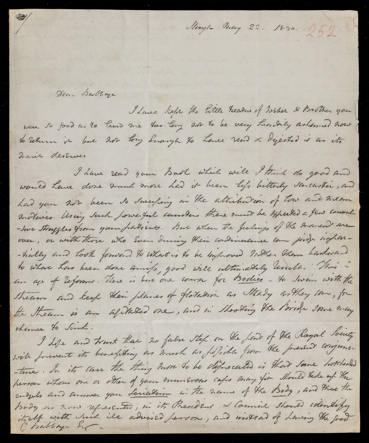 Letter, from Sir John Herschel to Charles Babbage, dated at Slough | The Royal Society: Science ...