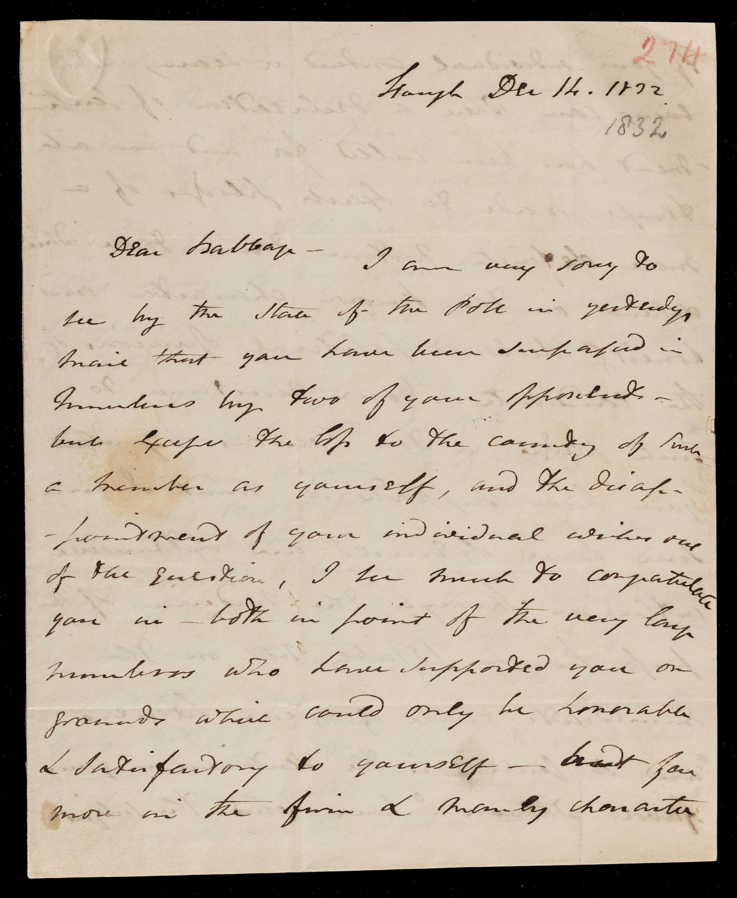 Letter, from Sir John Herschel to Charles Babbage, dated at Slough | The Royal Society: Science ...