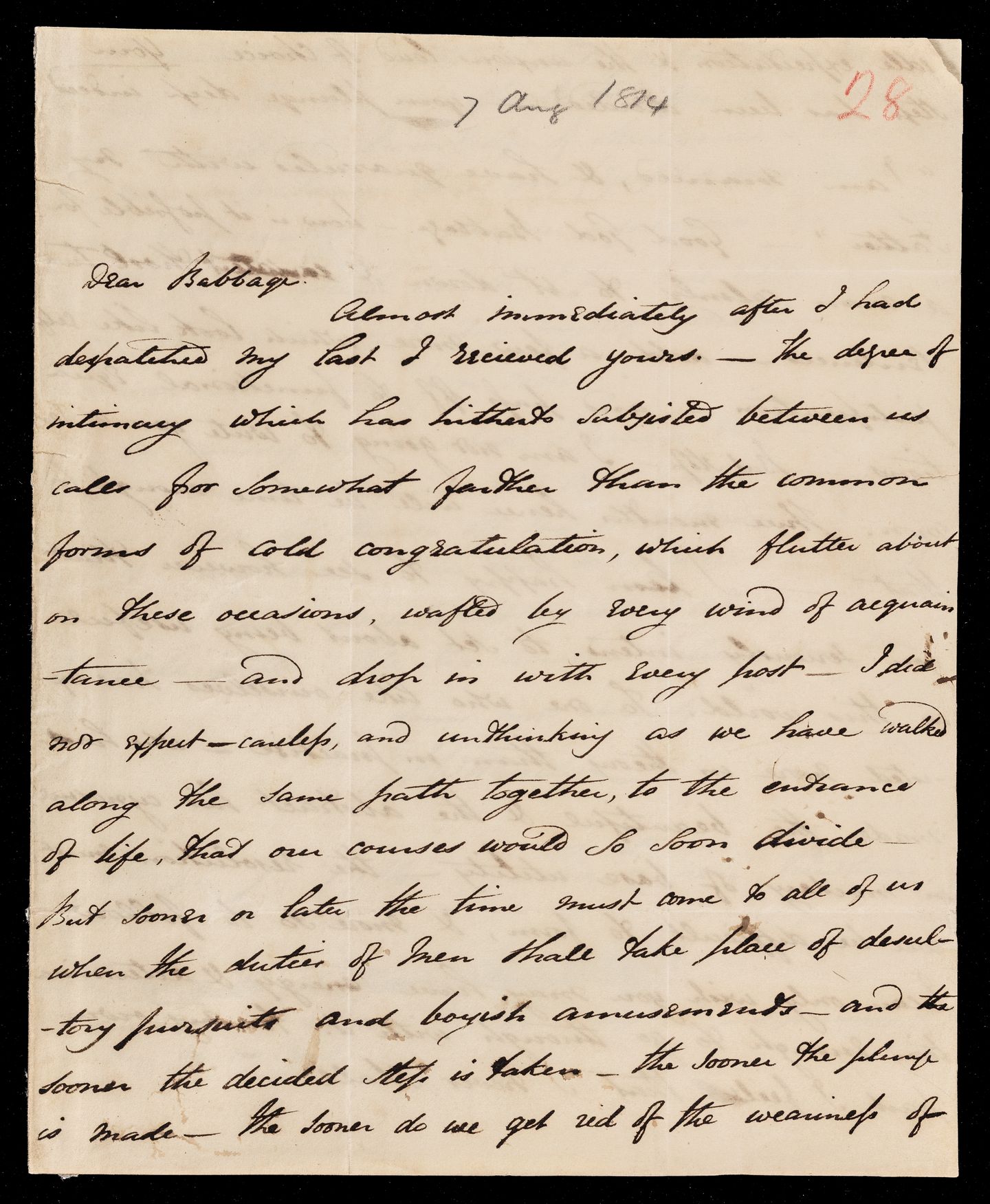 Letter, from Sir John Herschel to Charles Babbage, dated at Shaw | The Royal Society: Science in ...