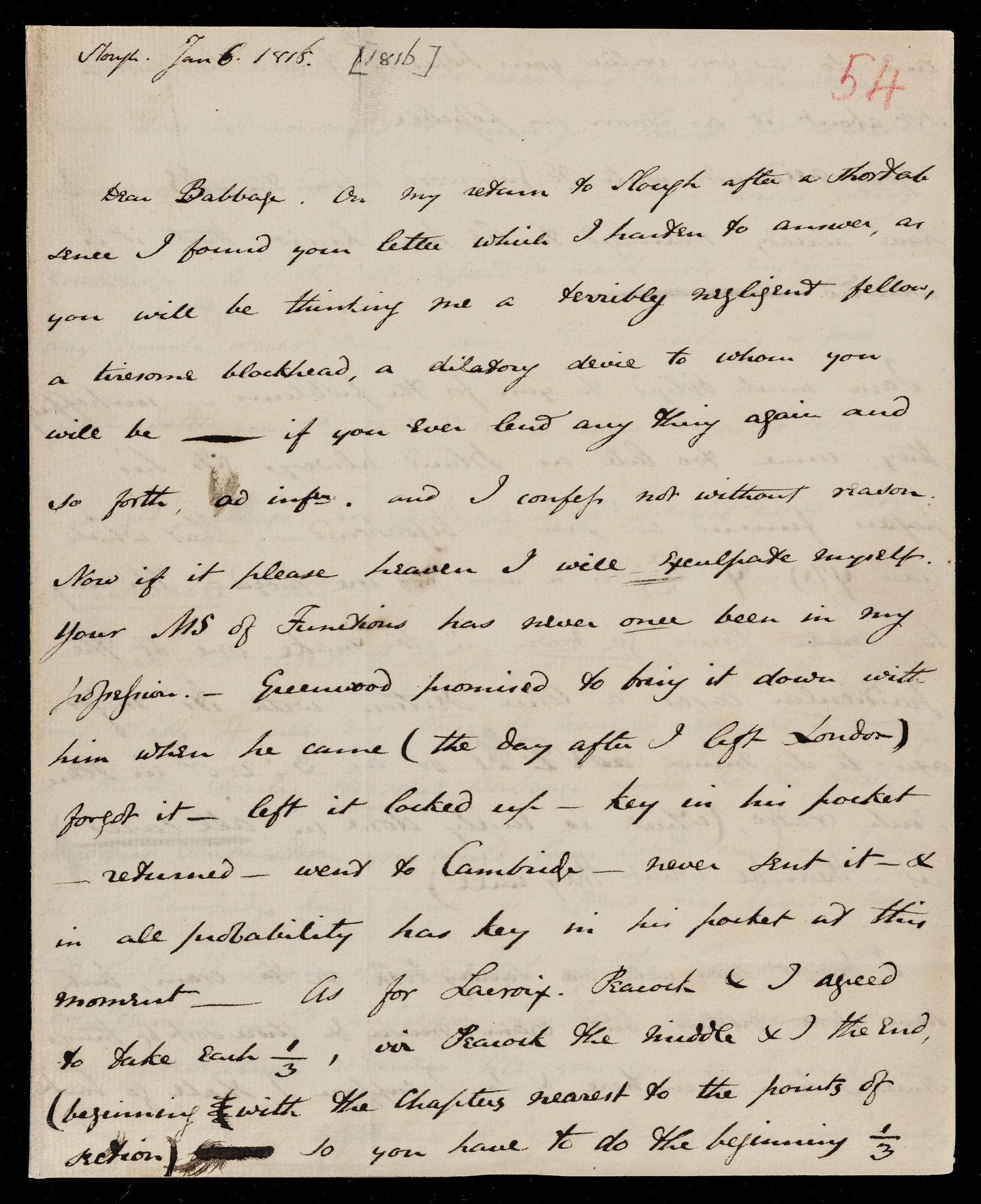 Letter, from Sir John Herschel to Charles Babbage, dated at Slough | The Royal Society: Science ...