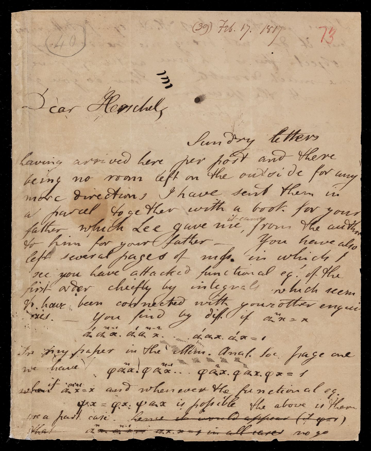 Letter, from Charles Babbage to Sir John Herschel, dated at Devonshire St. | The Royal Society ...