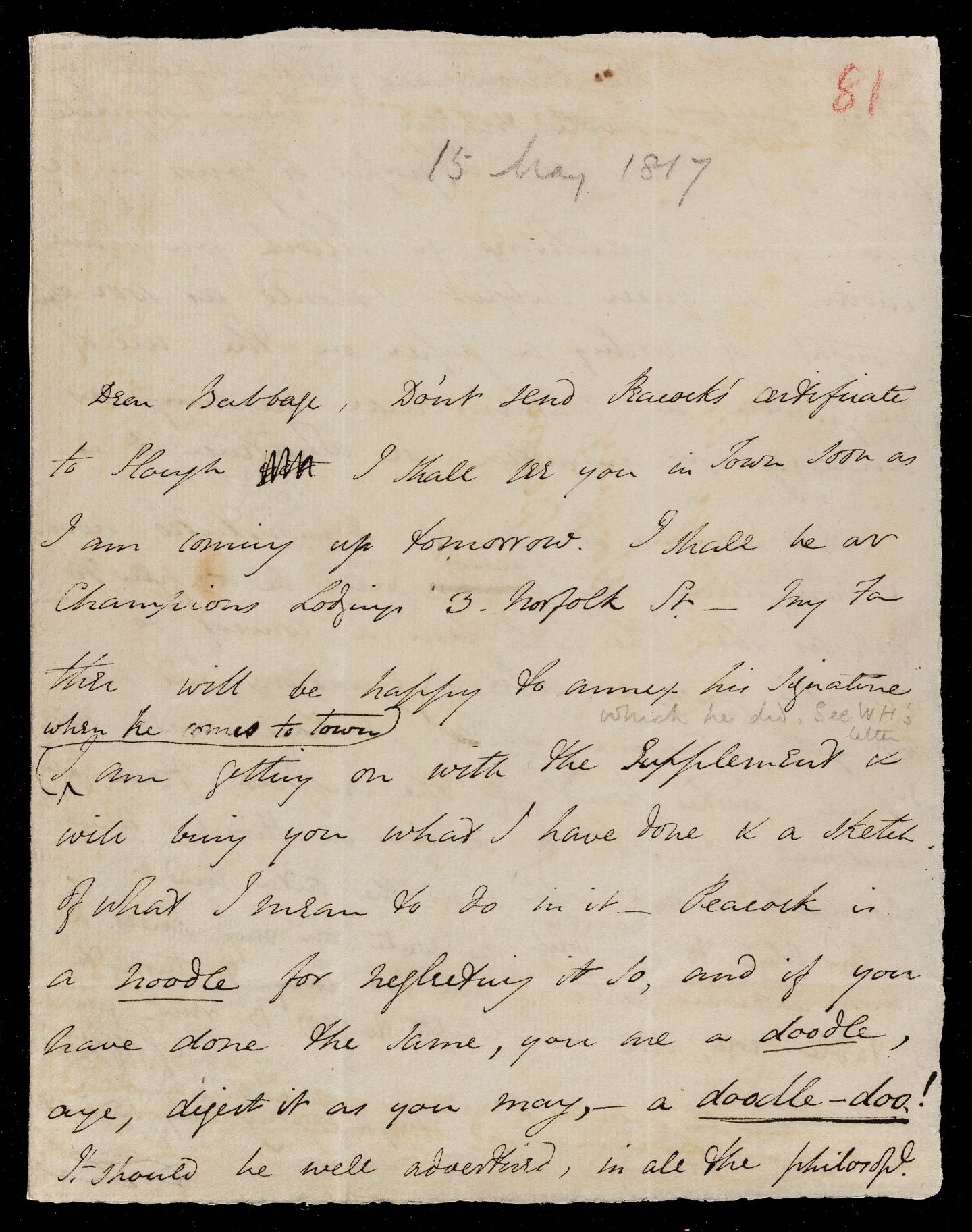Letter, from Sir John Herschel to Charles Babbage, dated at Slough | The Royal Society: Science ...