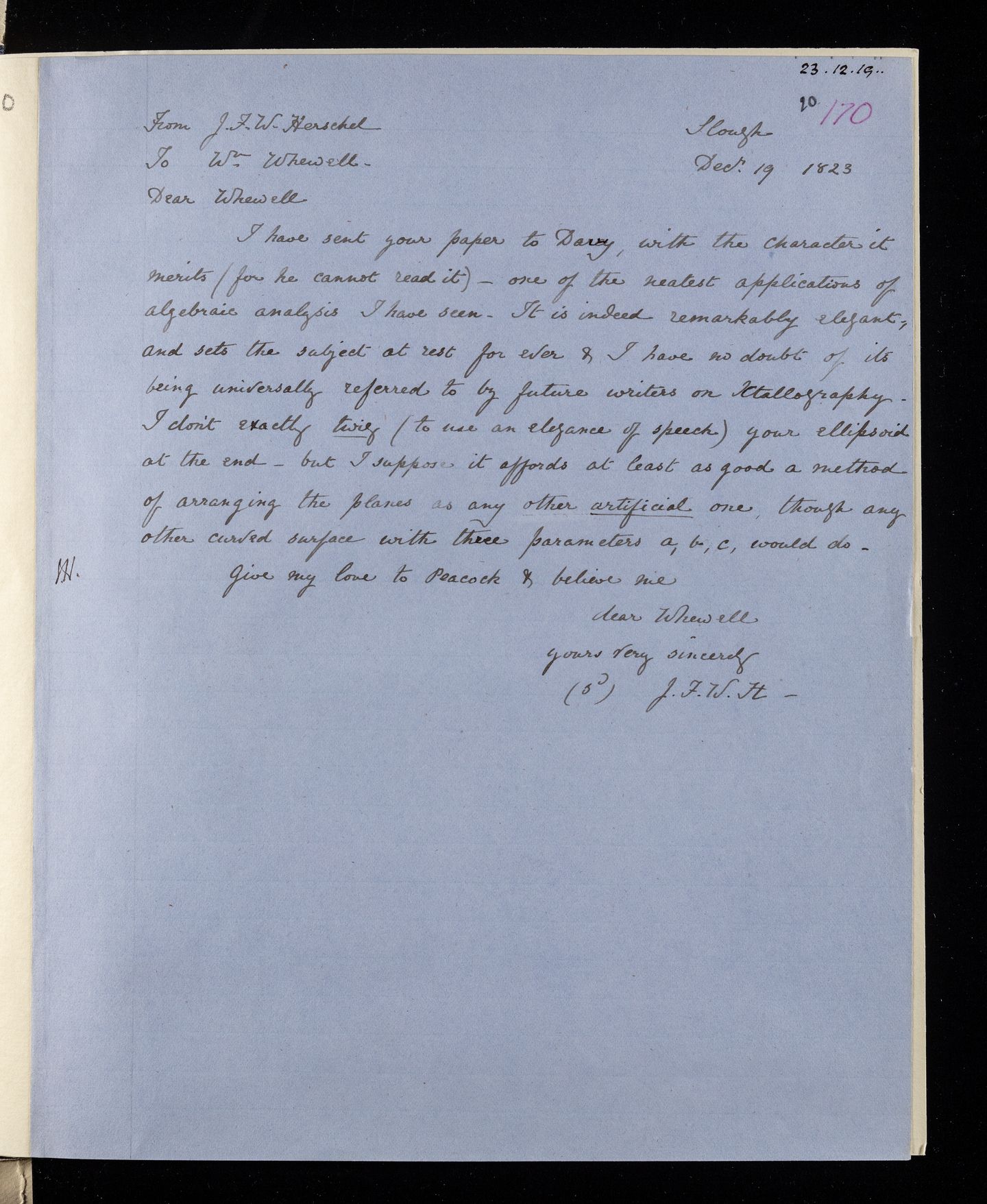Copy letter, from Sir John Herschel to William Whewell | The Royal Society: Science in the Making