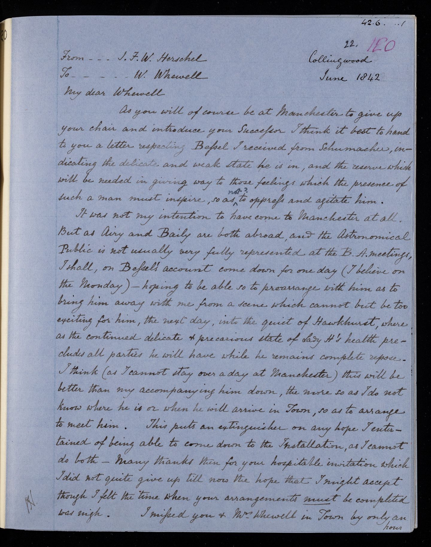 Copy letter, from Sir John Herschel to William Whewell | The Royal Society: Science in the Making