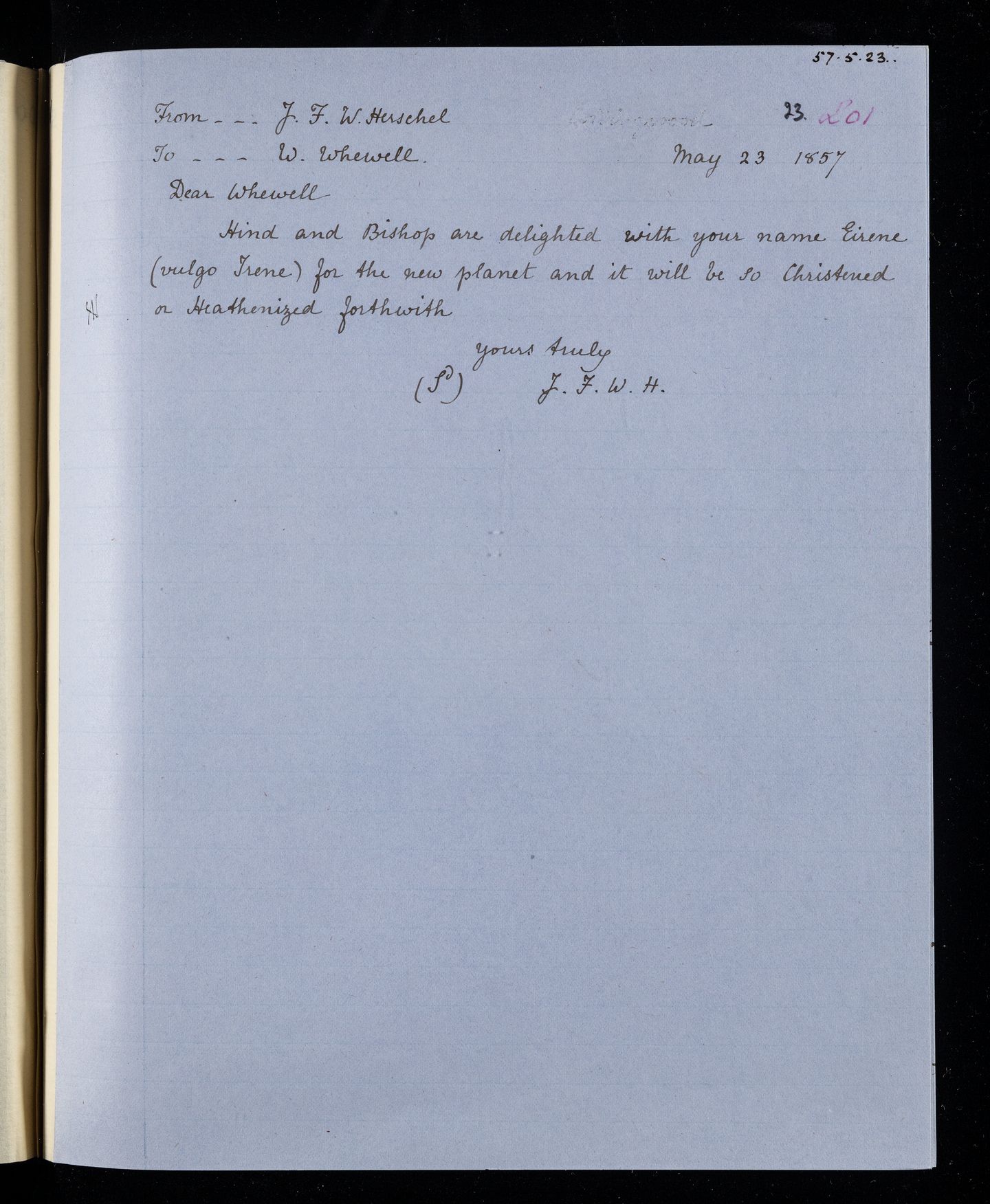 Copy letter, from Sir John Herschel to William Whewell | The Royal Society: Science in the Making