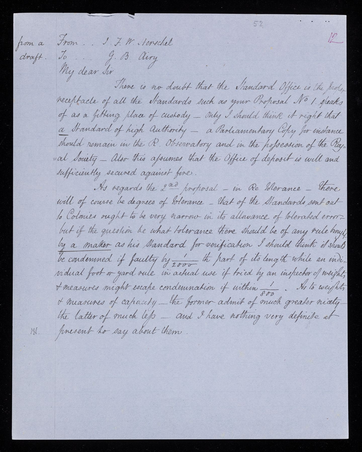 Copy of a draft letter, from John Frederick William Herschel to George ...