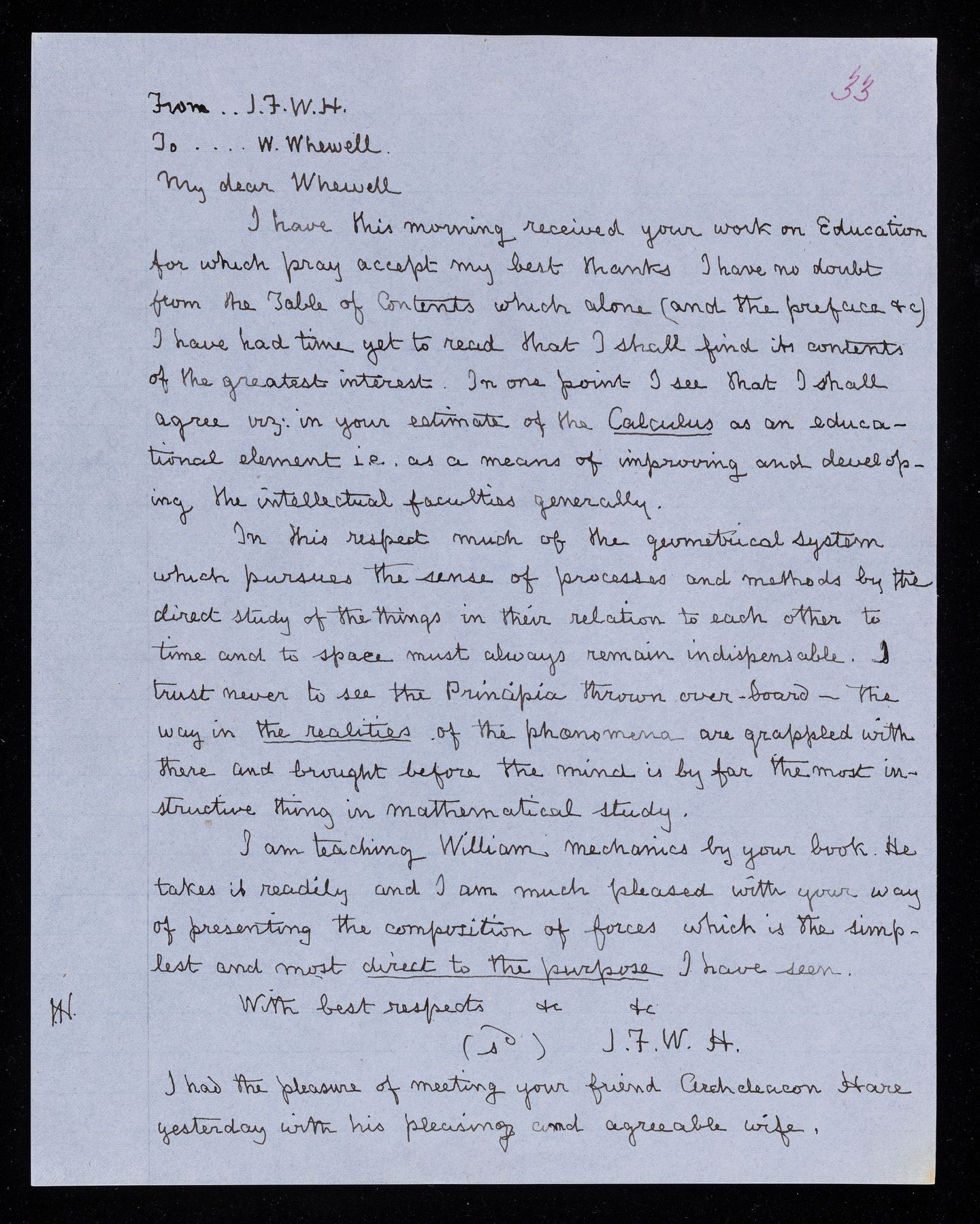 Copy letter, from Sir John Herschel to William Whewell, dated at [Collingwood] | The Royal ...
