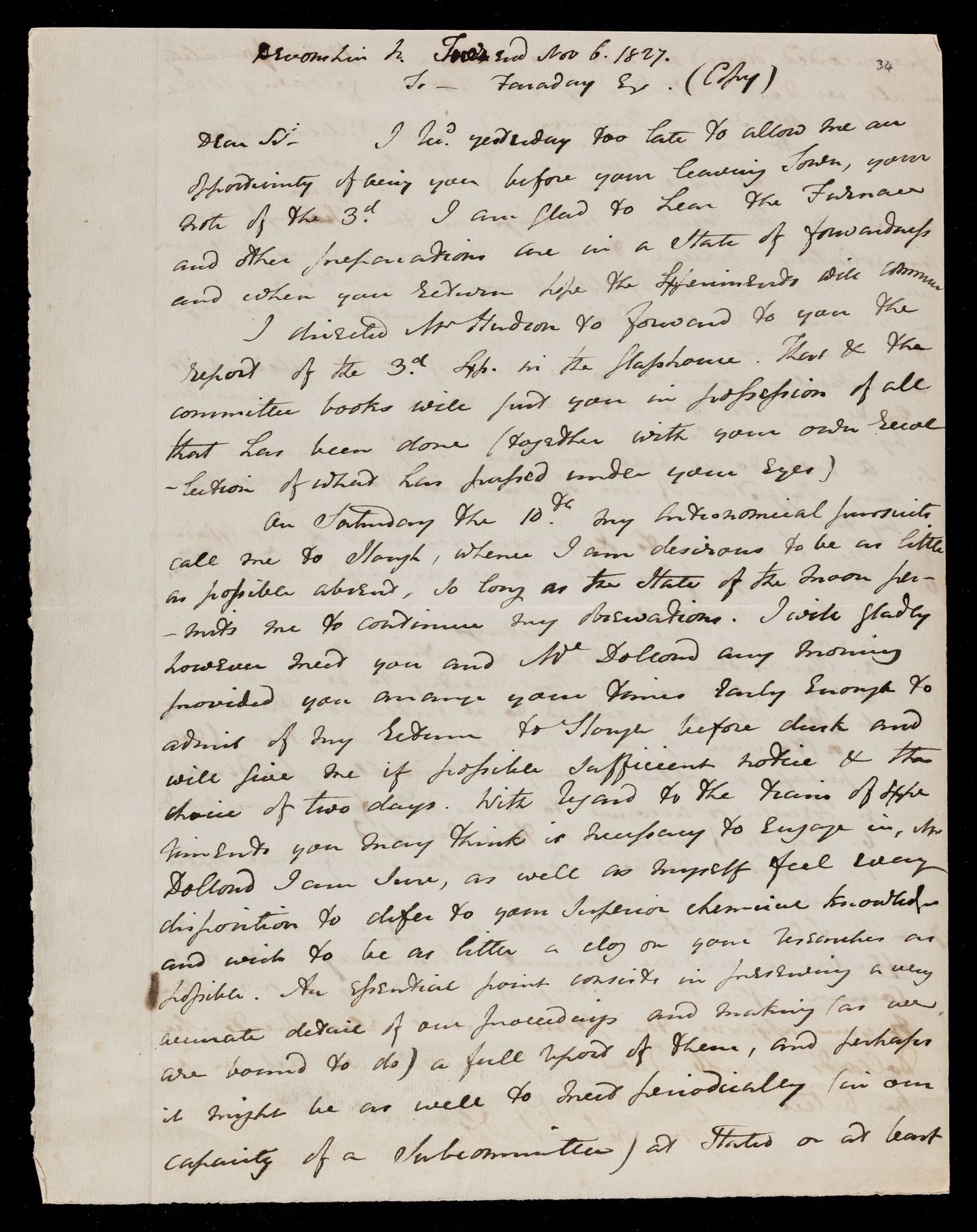 Copy letter, from Sir John Herschel to Michael Faraday, dated at Devonshire Place | The Royal ...
