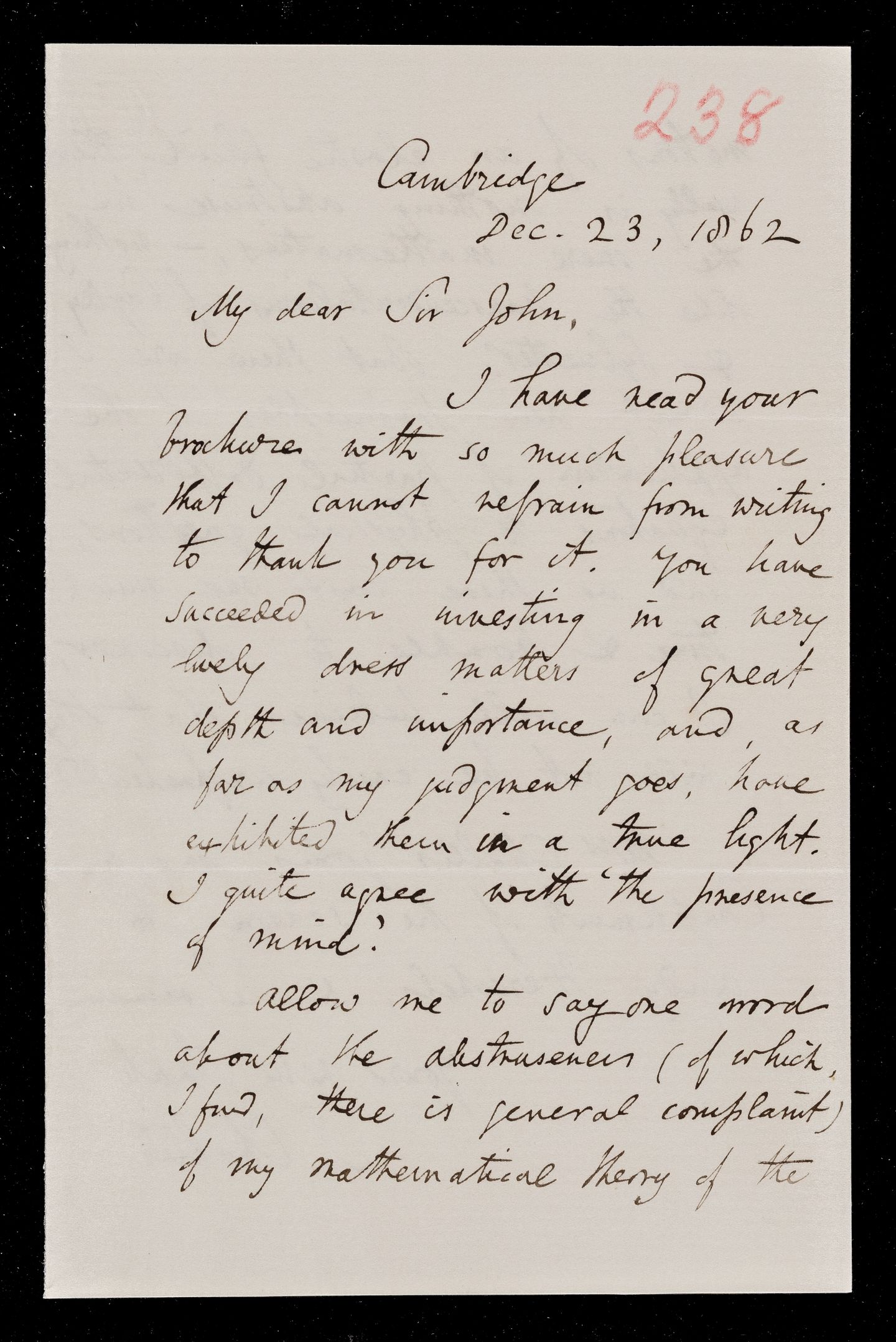 Letter, from James Challis to Sir John Herschel, dated at Cambridge ...