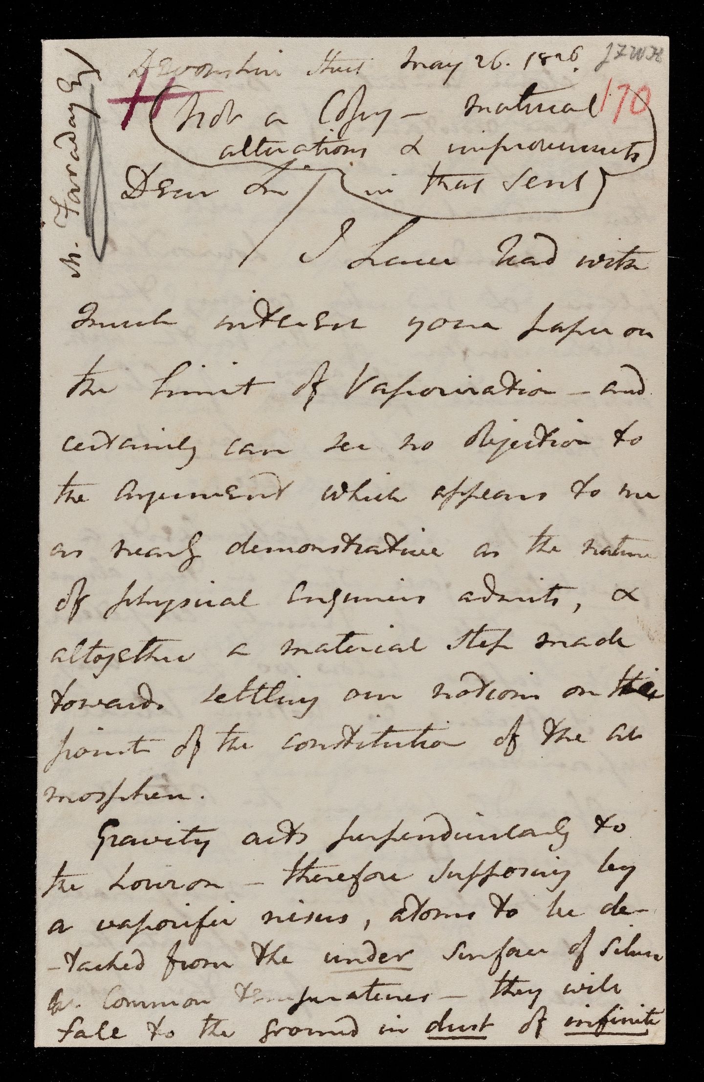 Draft letter, from Sir John Herschel to Michael Faraday, dated at Devonshire St. | The Royal ...