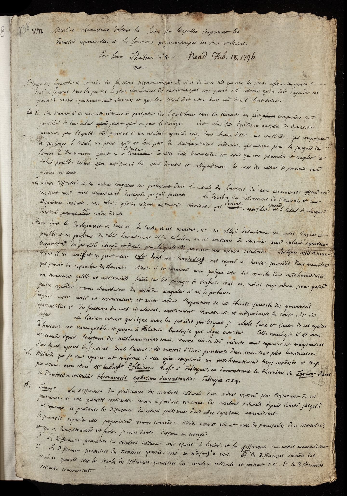 Paper, 'An elementary manner of obtaining the series of circular arches ...