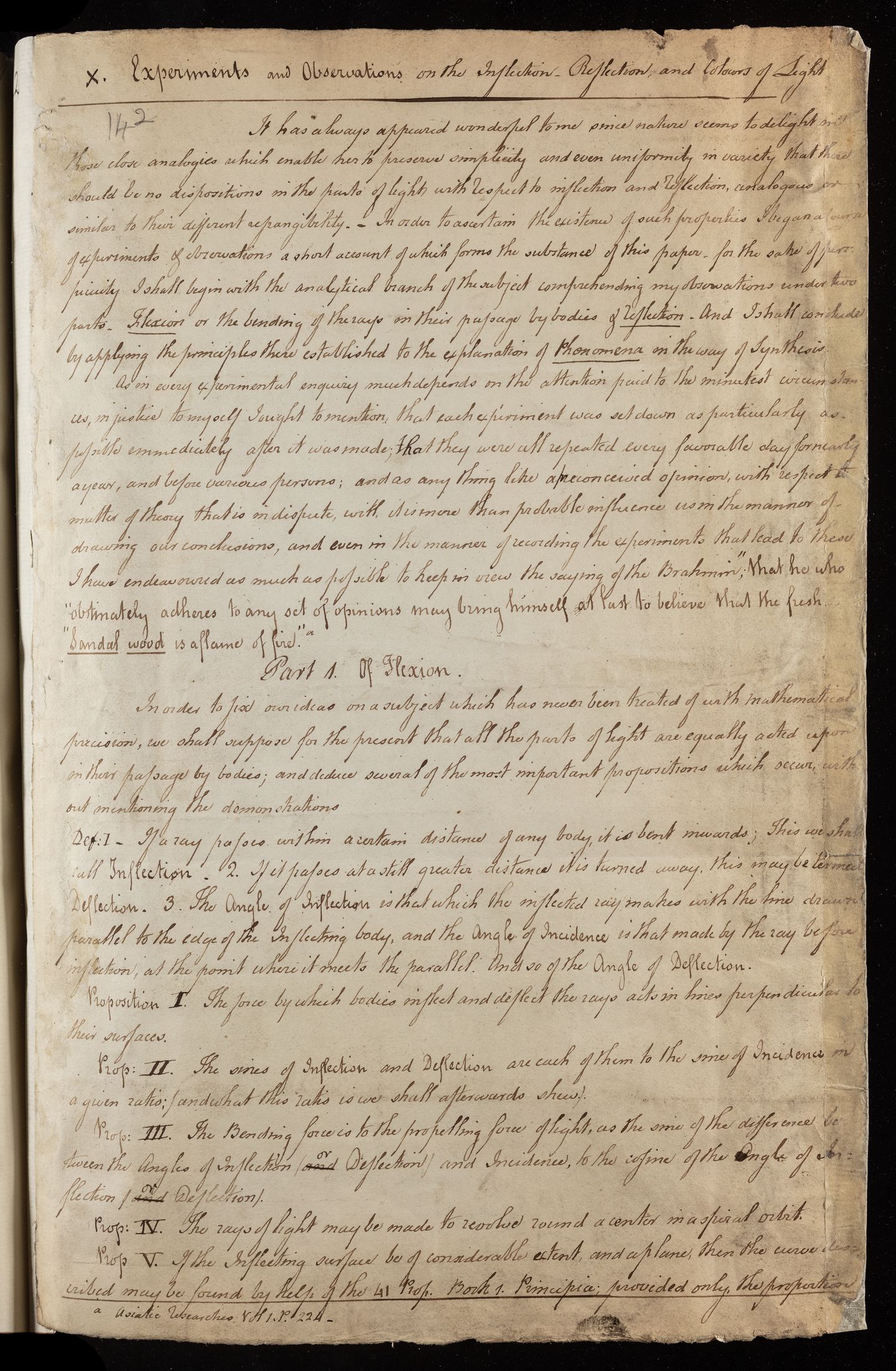 Paper, 'Experiments and observations on the inflection, reflection and ...