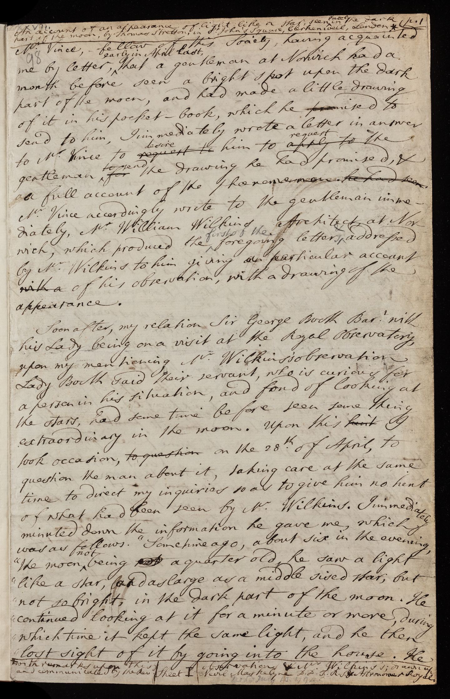 Paper, 'Remarks on the subject of an appearance of light like a star ...