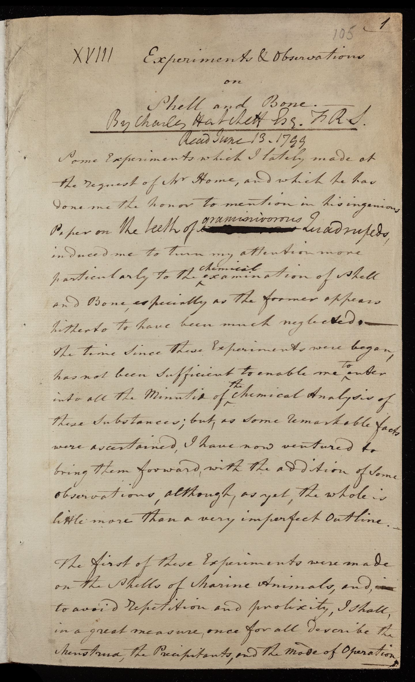 Paper, 'Experiments and observations on shell and bone' by Charles ...