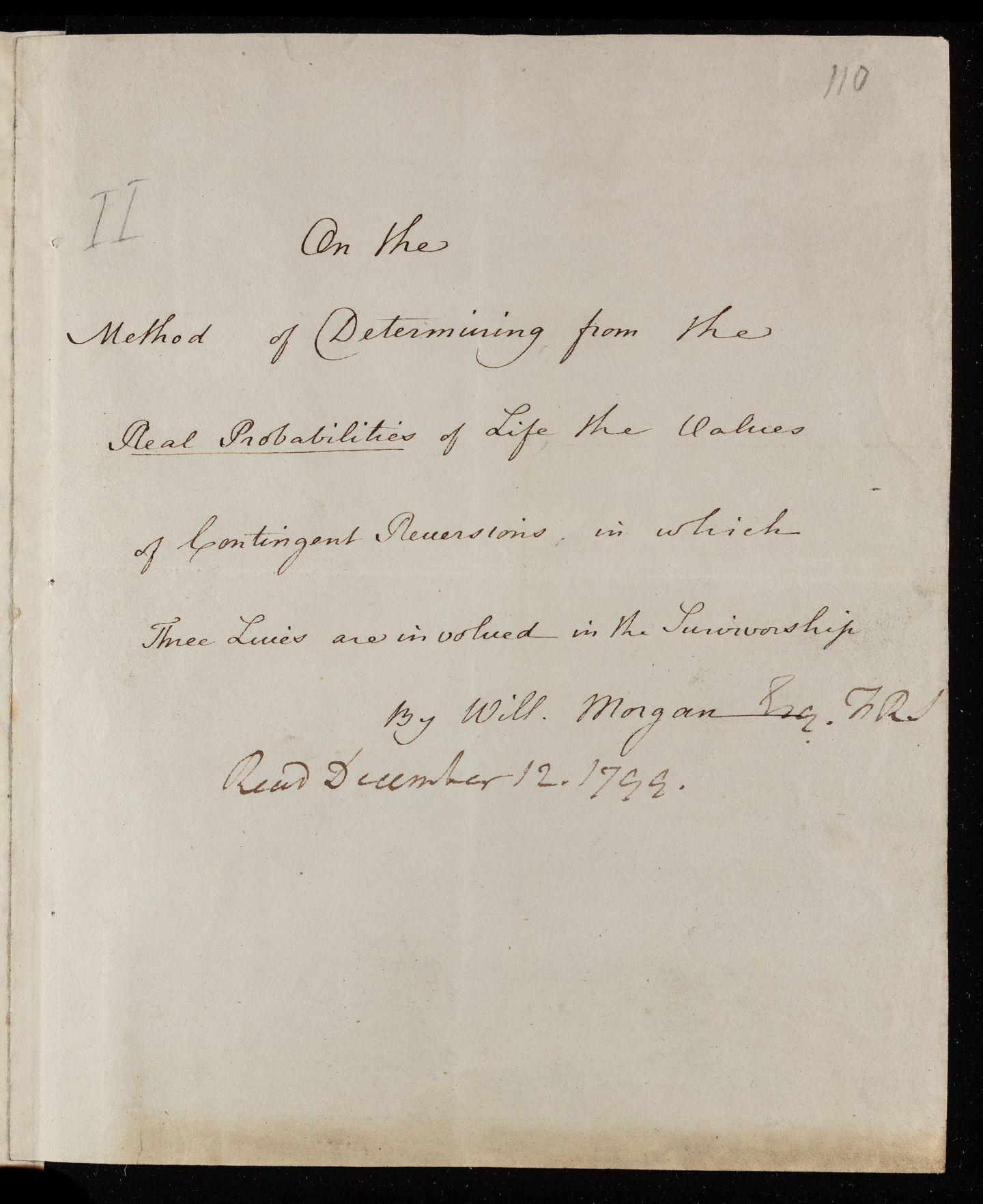 Paper, 'On the method of determining from the real probabilities of lfe ...