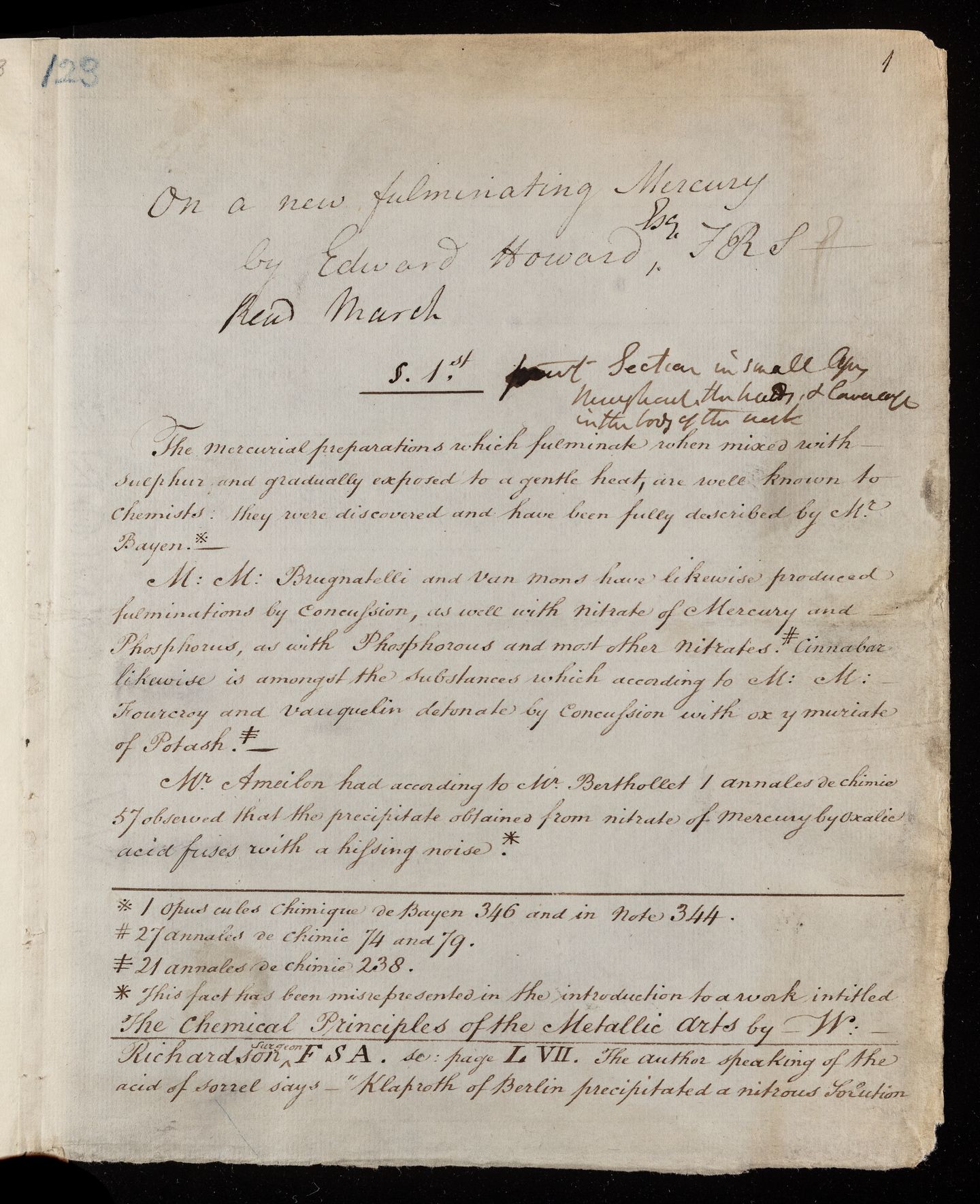 Paper, 'On a new fulminating mercury' by Edward Howard | The Royal ...