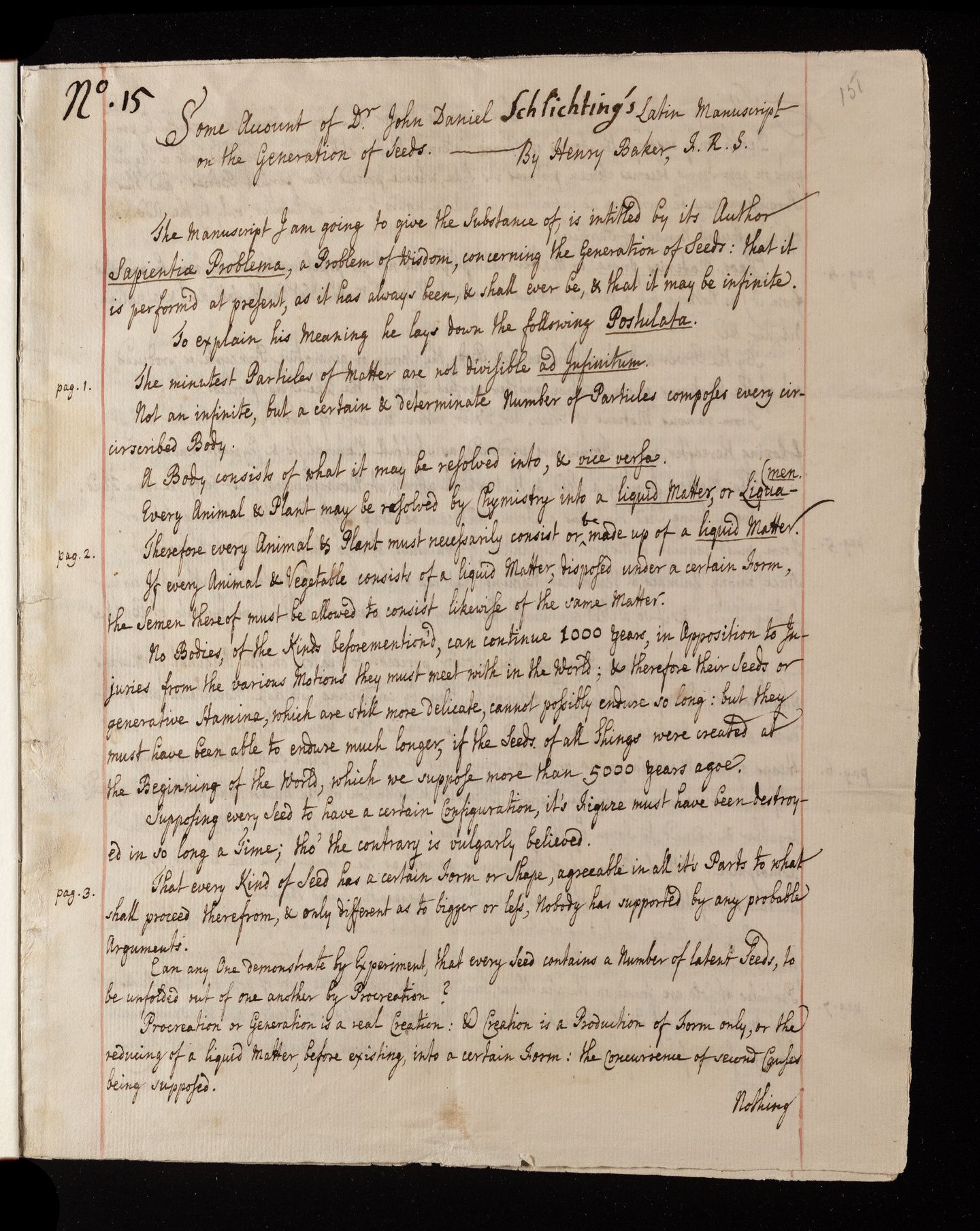 Paper, 'An account of the generation of seeds by Johann Daniel ...