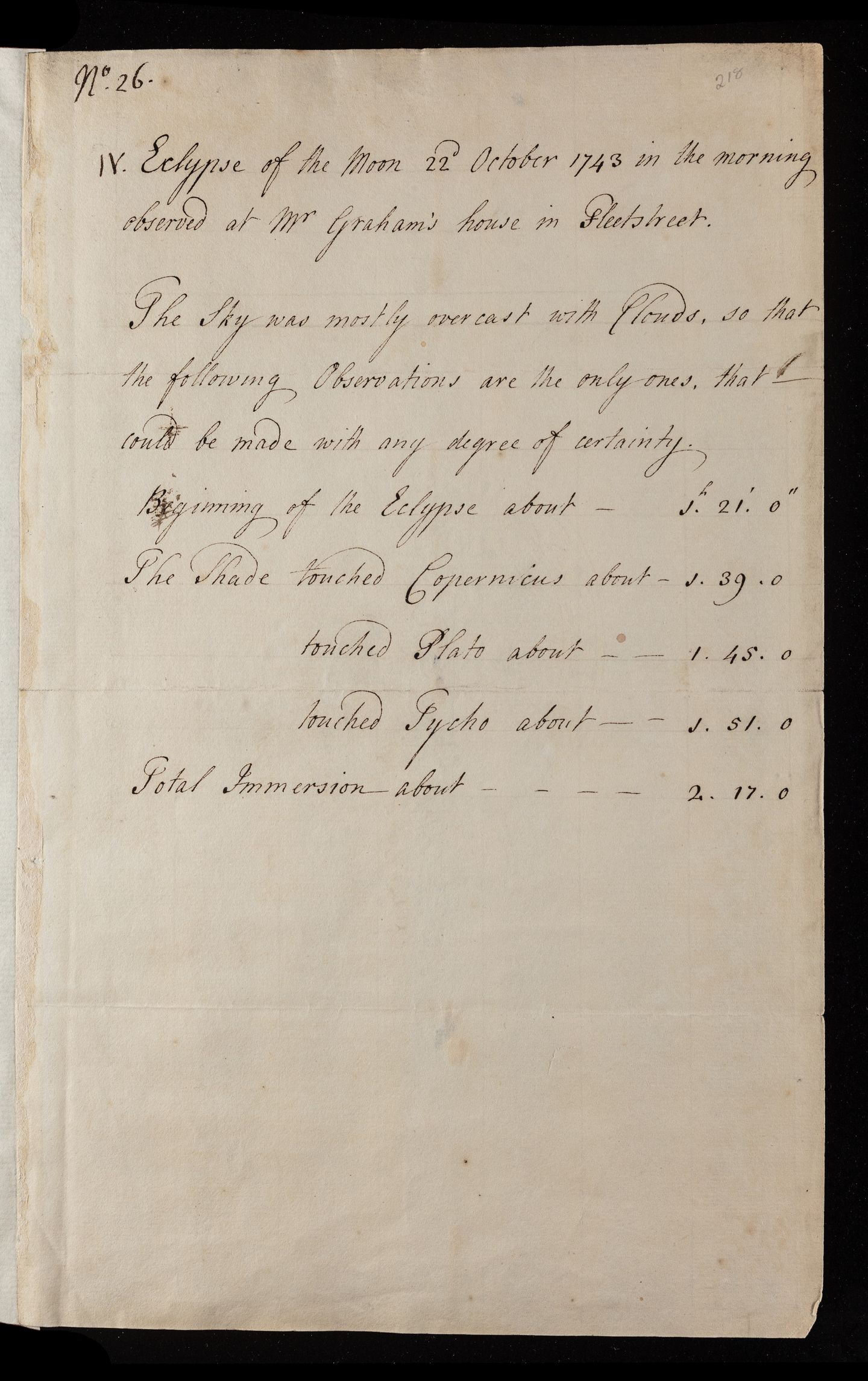 Paper, 'Eclipse of the Moon on 22 October 1743' by James Short | The ...