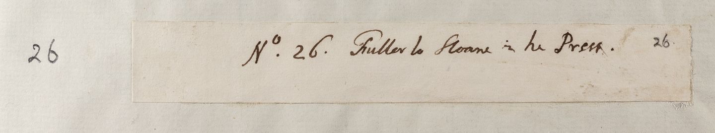 Paper slip, numbered '26' with title 'Fuller to Sloane, in the press ...