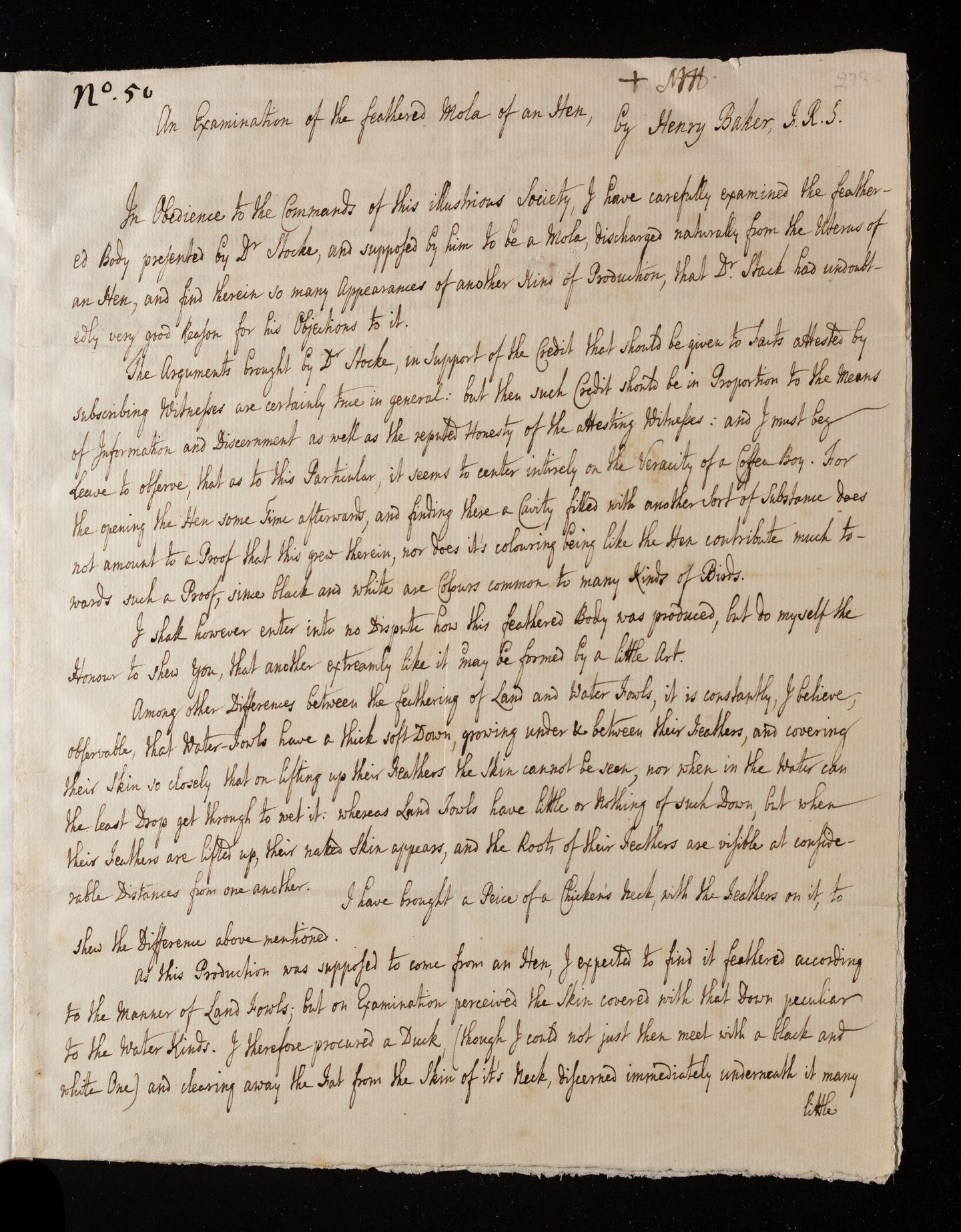 Paper, 'An examination of the fetahered inola of a hen, shewn by Dr ...