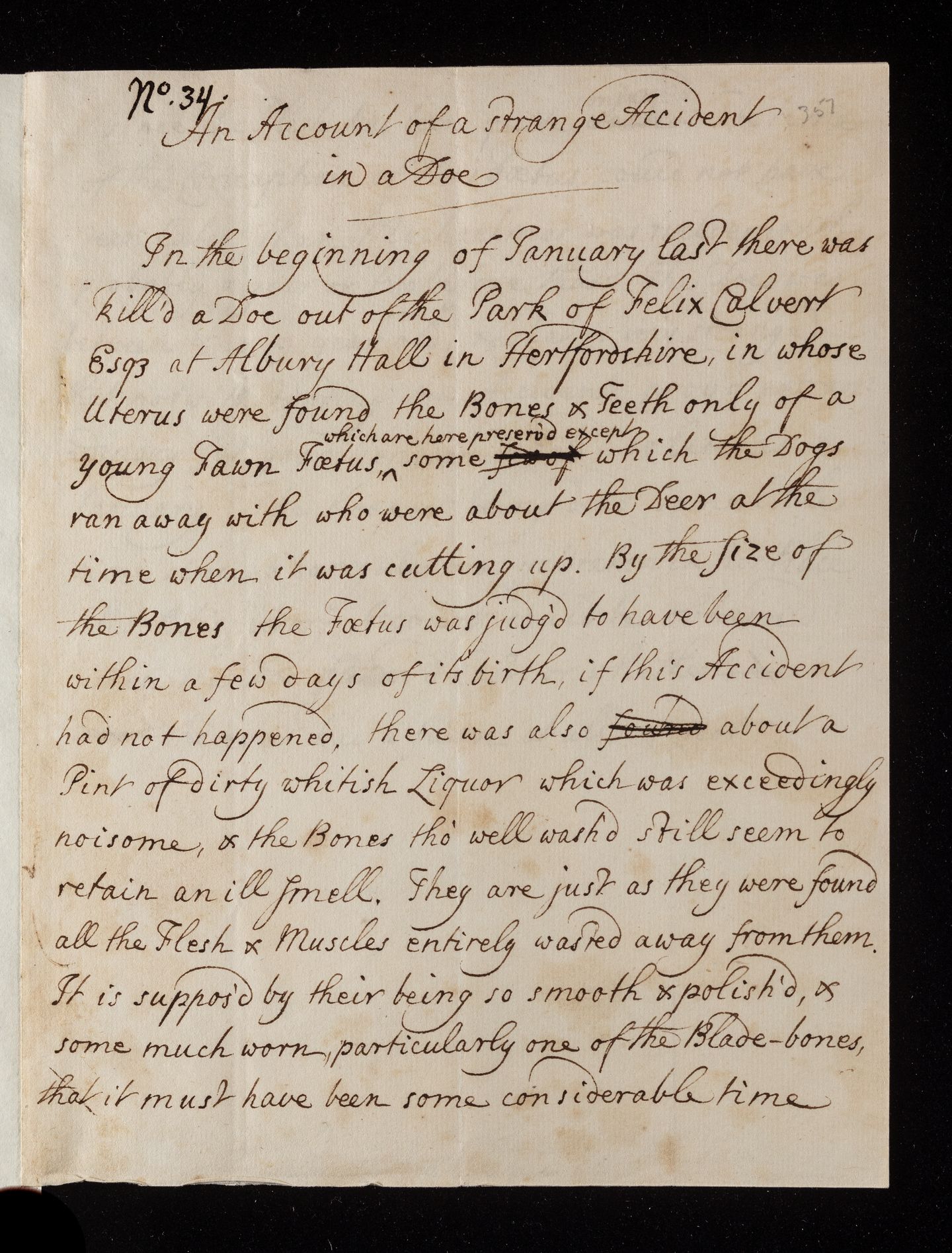 Paper, 'Of a strange accident in a doe' by William Freeman | The Royal ...