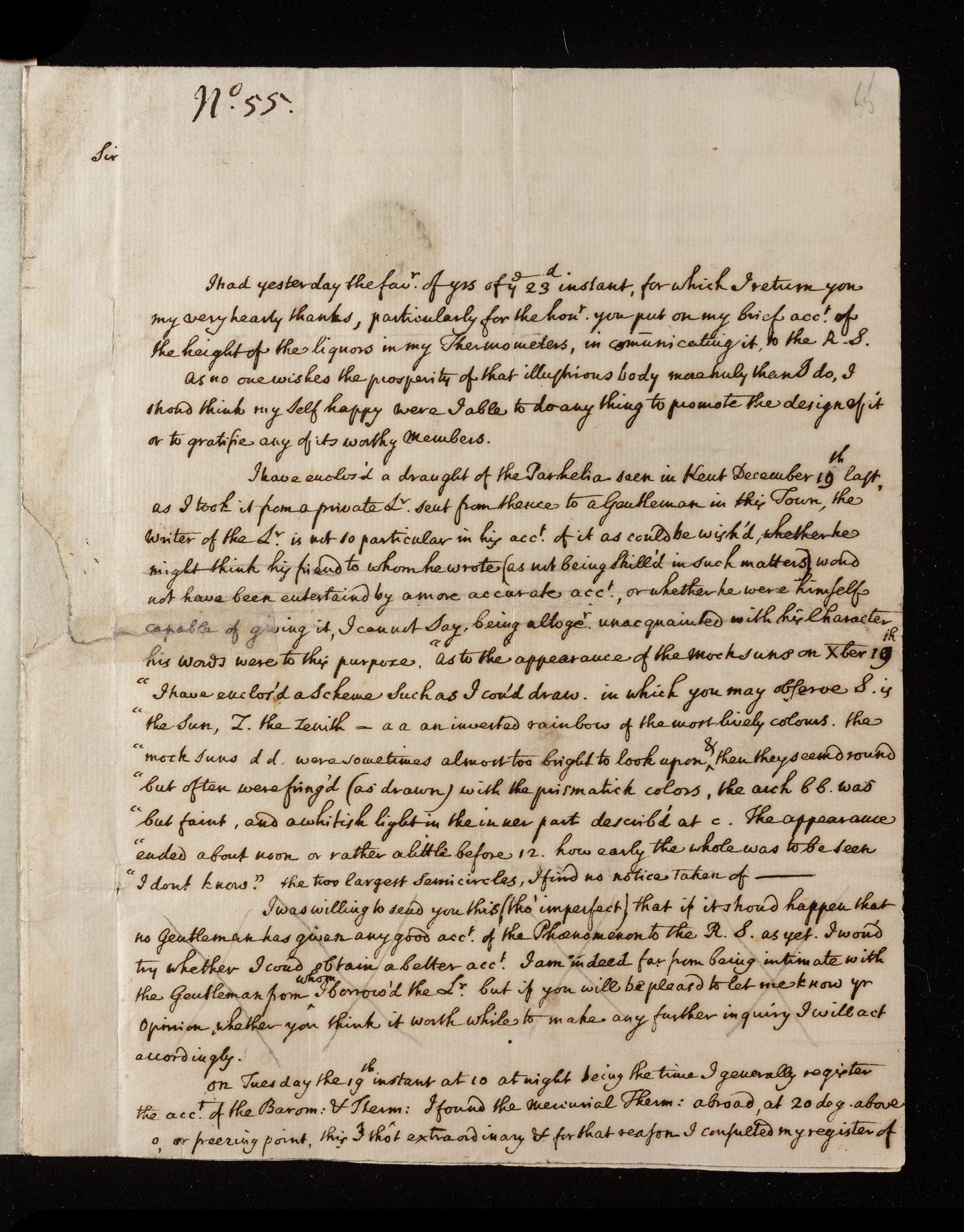 Letter, 'Parhelia seen in Kent 19 December 1741' from Henry Miles to ...