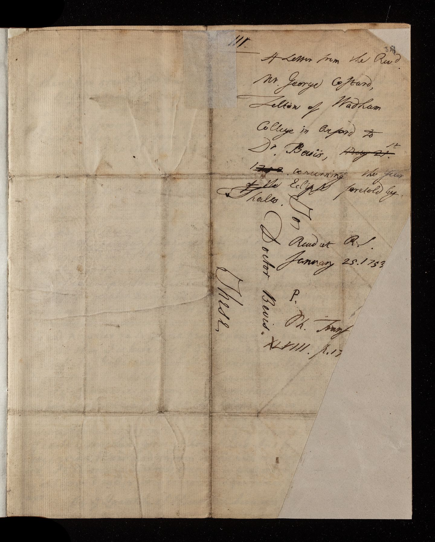 Letter, 'Of the year of the eclipse foretold by Thales' from George ...