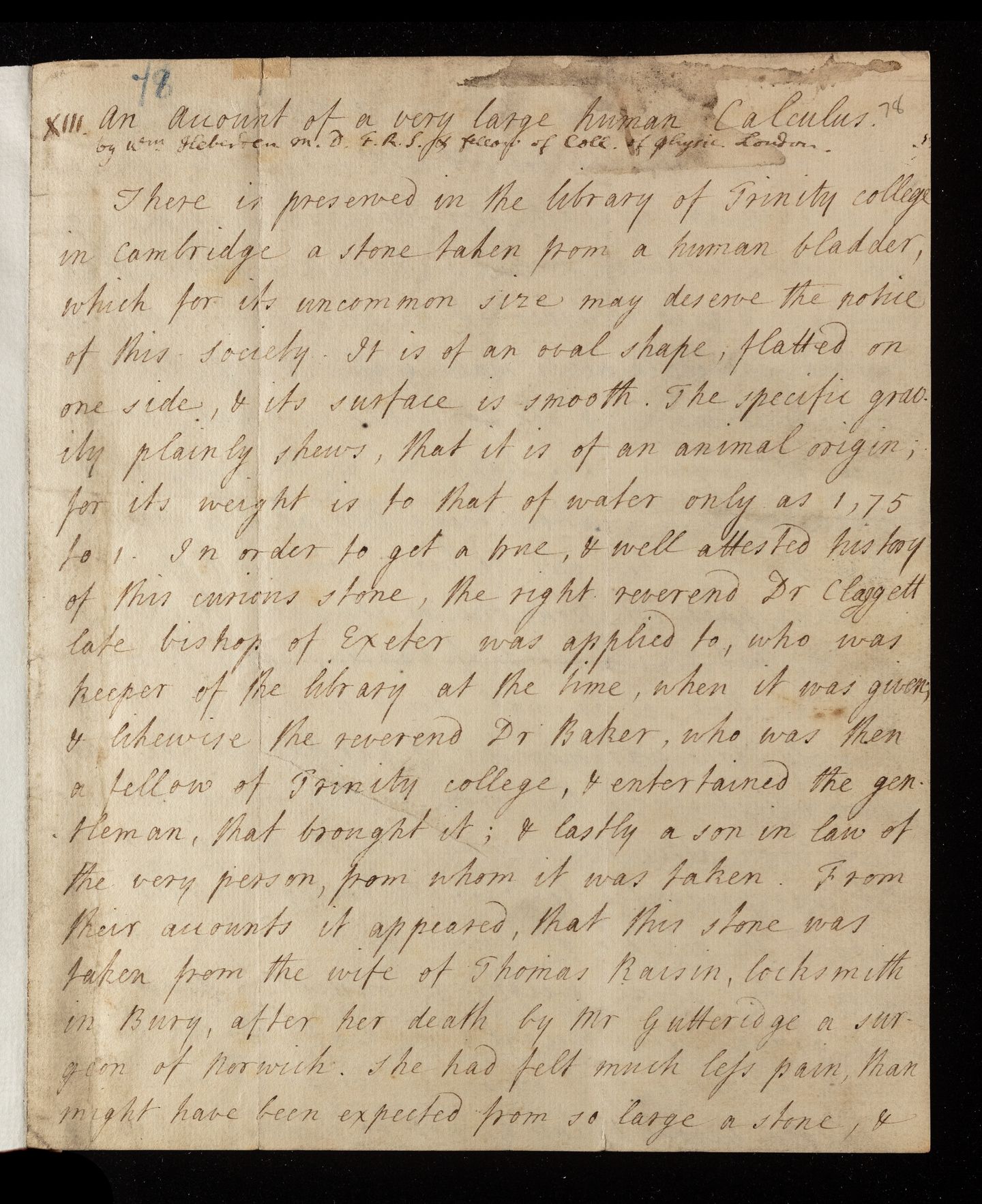 Paper, 'Of a calculus from a woman preserved at Trin. Coll. Cambridge ...