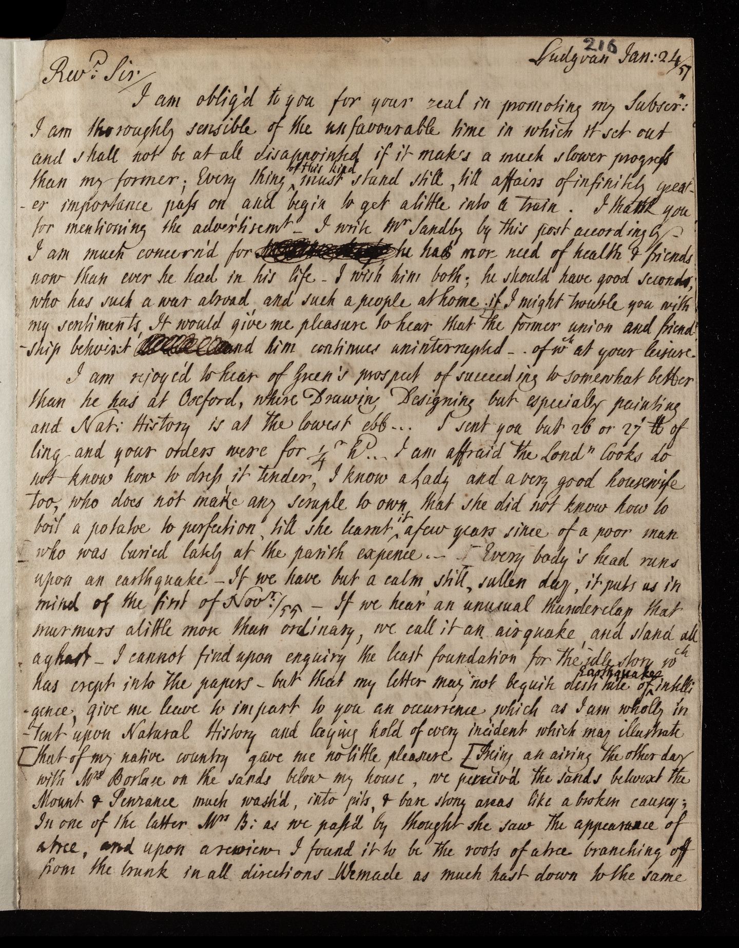 Letter, 'Of trees discovered underground in Mounts Bay' from William ...