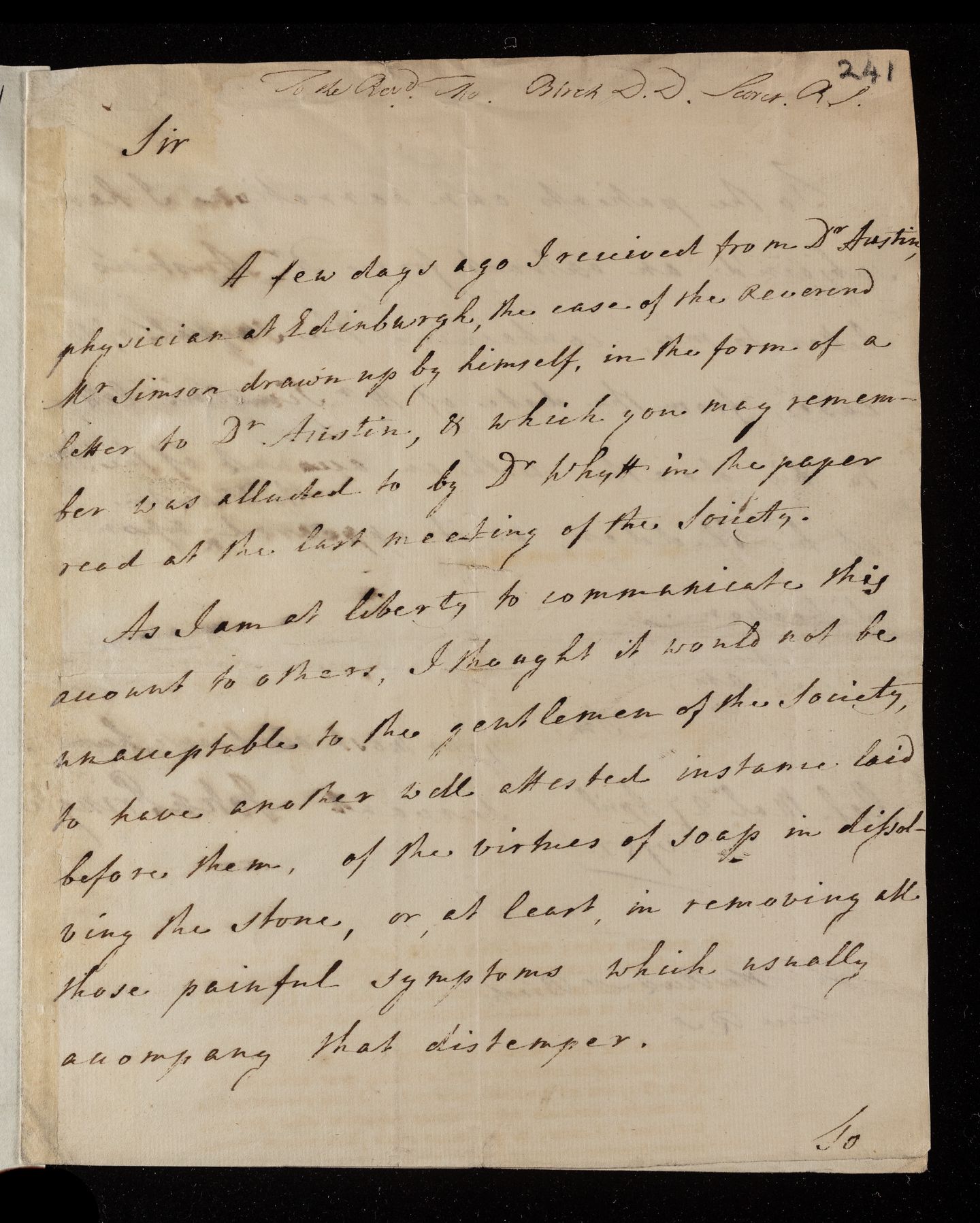 Letter, 'Of Mr Simpson's case' from John Pringle, Matthew Simson and ...