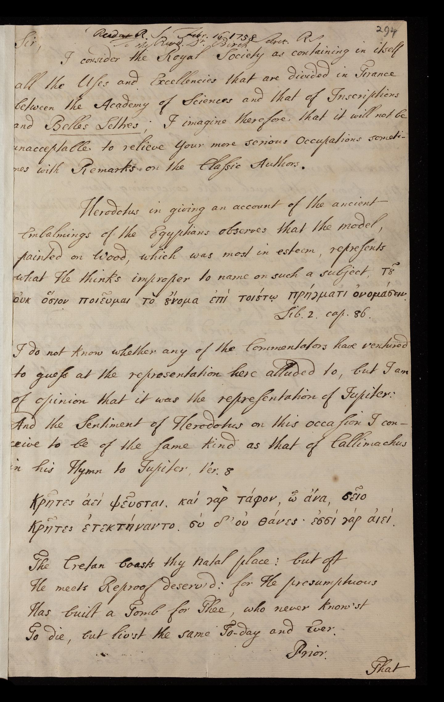 Letter, 'Notes on classics, embalming, wheat' from Peter Templeman to ...