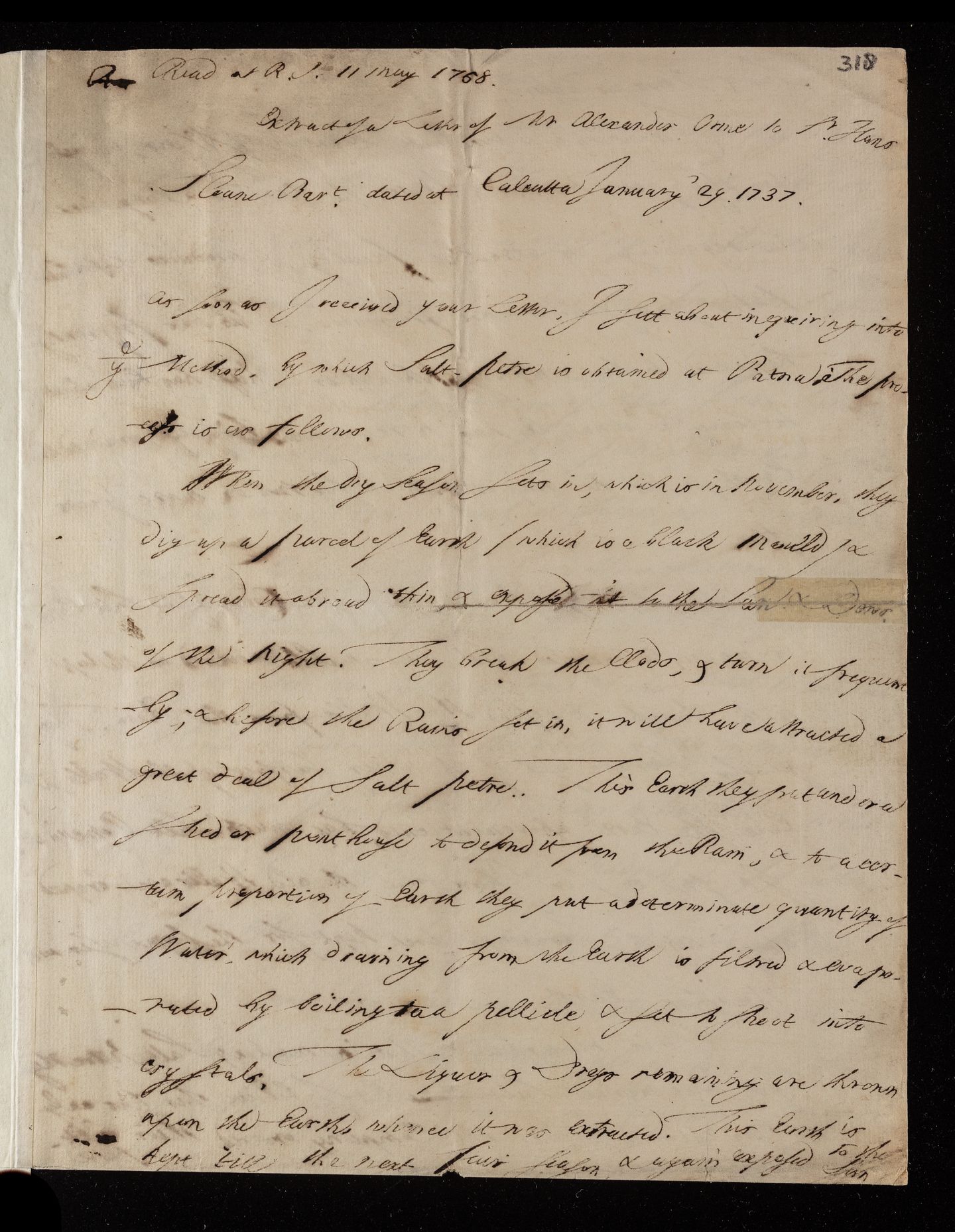 Letter, 'Of saltpetre' from Alexander Orme to Hans Sloane | The Royal ...